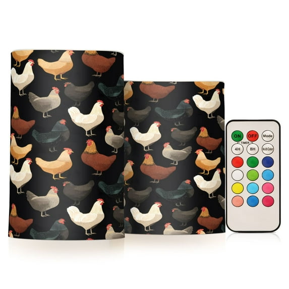 Chickens in Various Poses Pattern Flameless LED Candle Set with Remote ...