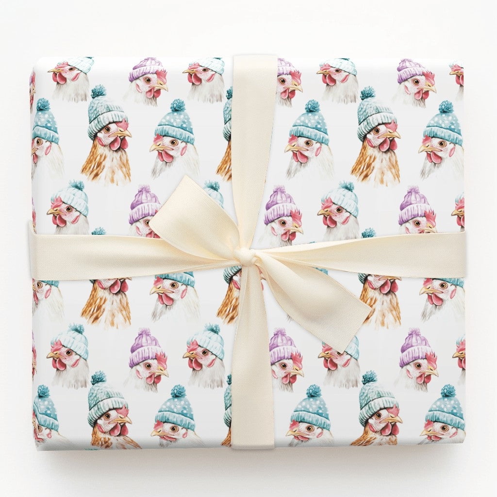 Chickens in Winter Hats Watercolor Holiday Gift Wrapping Paper ...