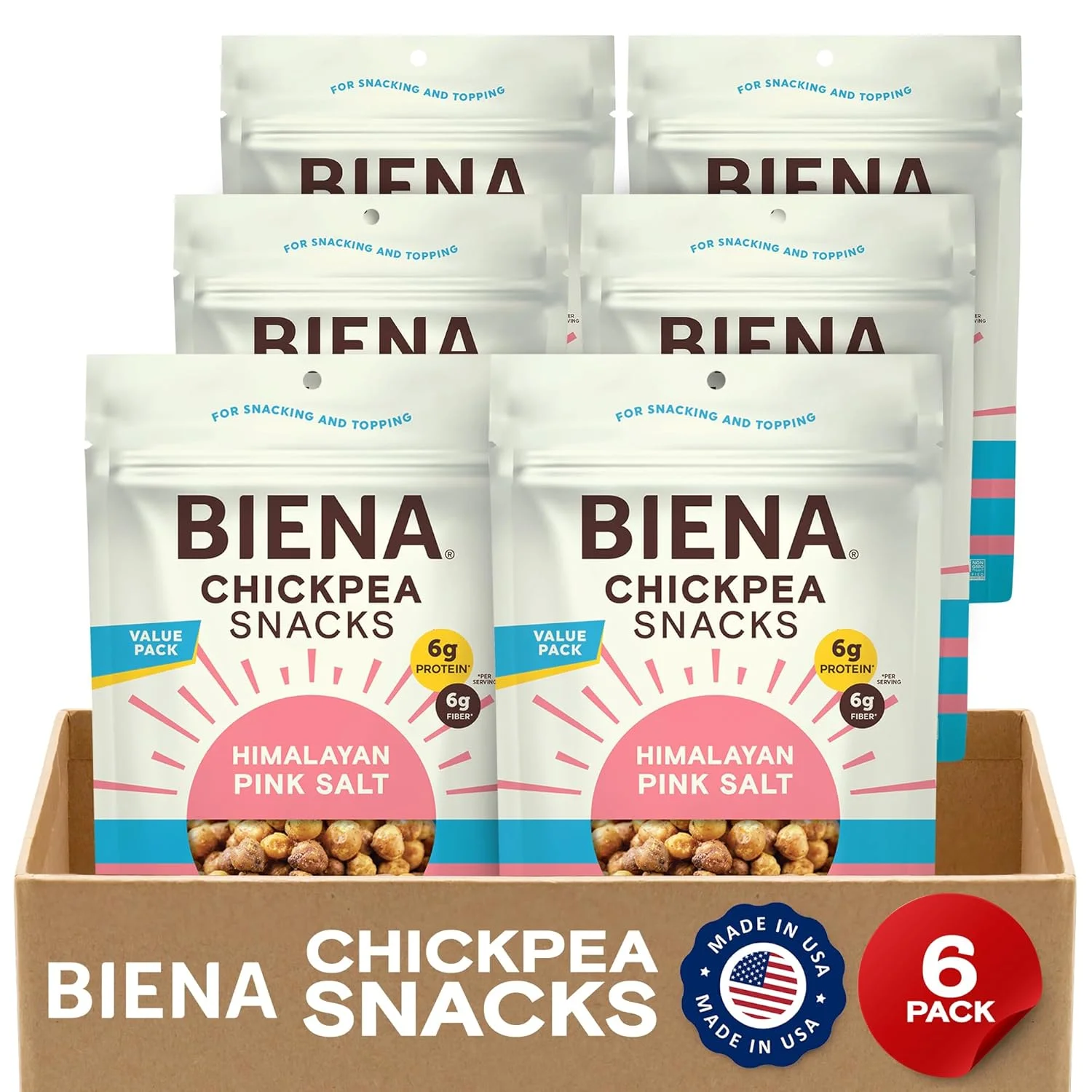 Biena Chickpea Snacks - Himalayan Pink Salt, 6 x 12 oz Bags - Walmart.com