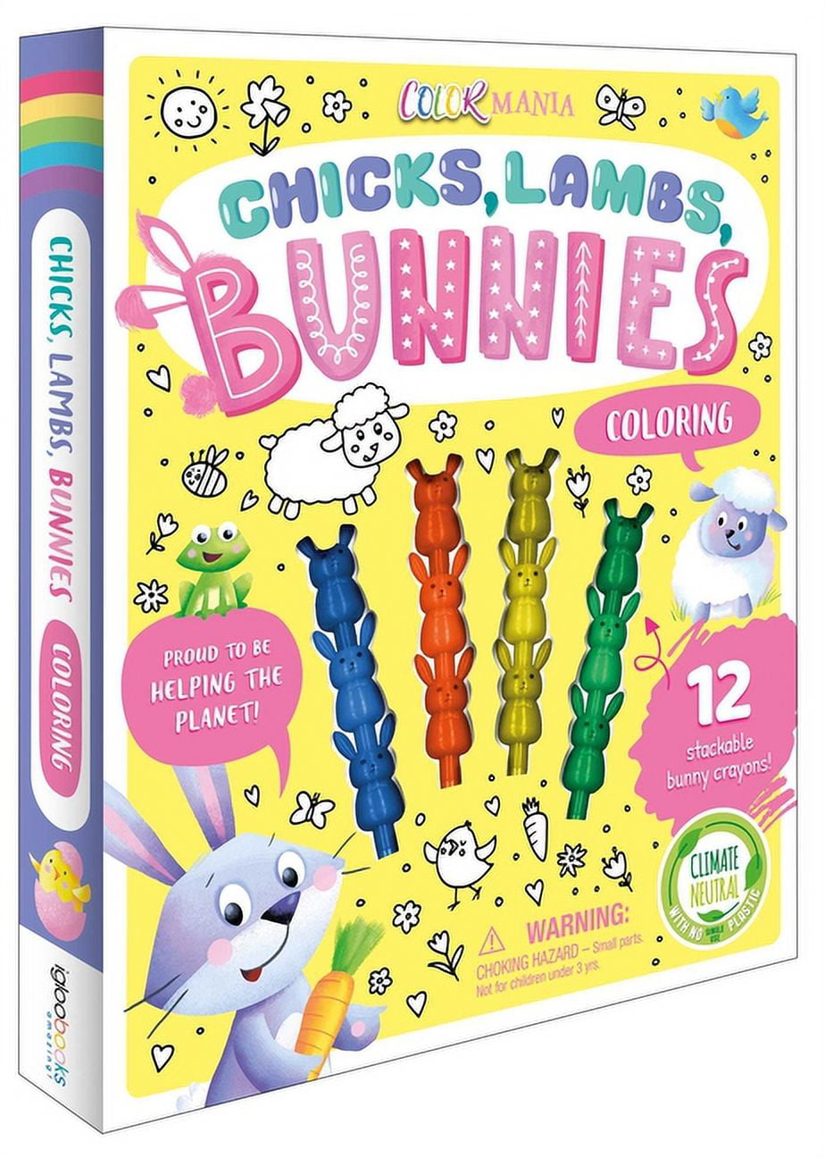 Chicks, Lambs, Bunnies Coloring Set: With 12 Stackable Crayons ...