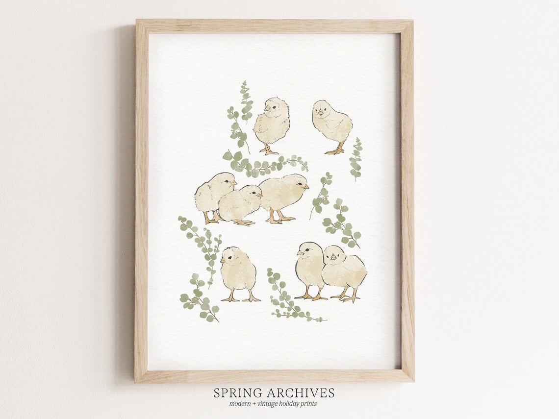 Chicks Wall Art, Light Easter Home Decor, Baby Chick, Modern Spring ...