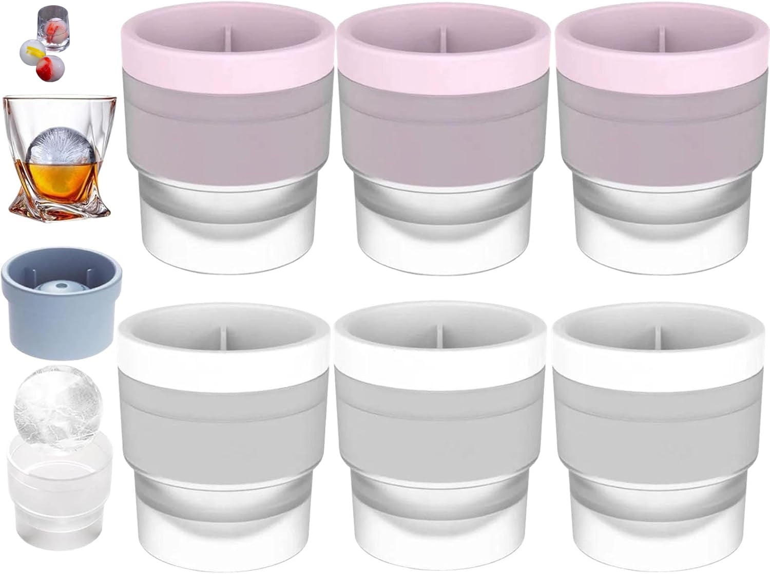 Chiclify Ice Ball Maker Mold, 2/4/6PCS Reusable Silicone Large Round Ice Cube Mold, 2.4 Inch ...