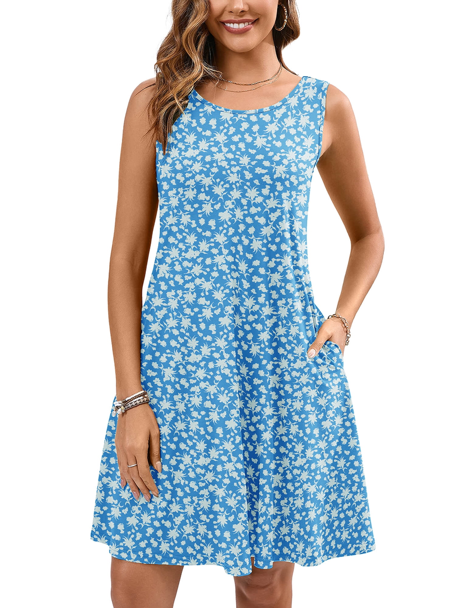 Chiclily Summer Sleeveless Dress Casual Beach Cover up Tank Sundress ...