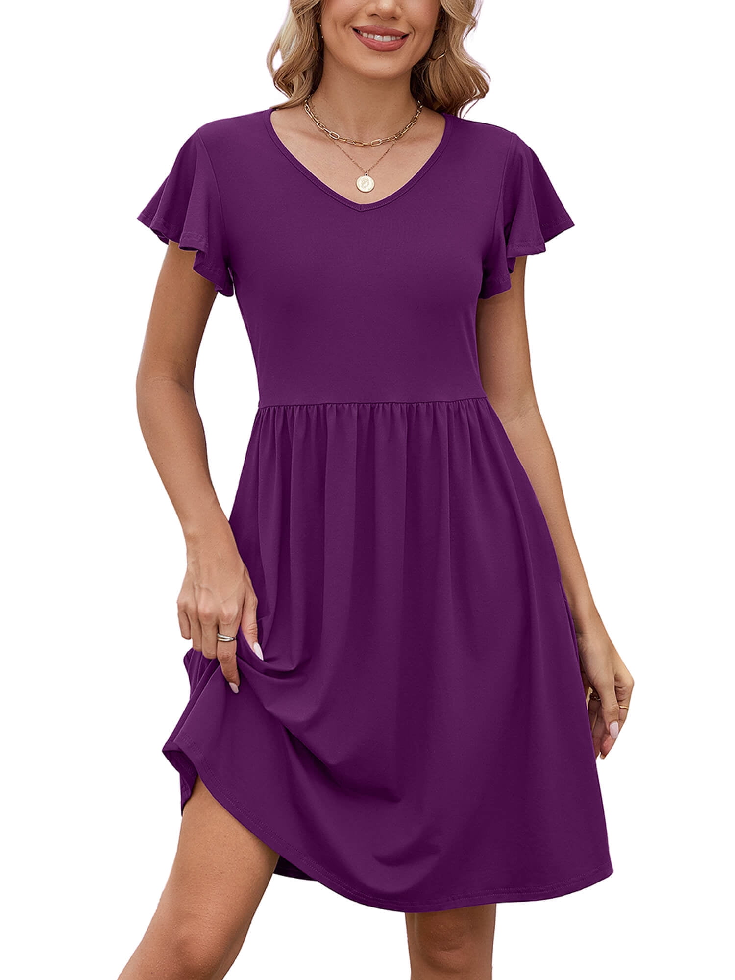 Chiclily Summer Dresses for Women Ruffle Sleeve Midi Dress Boho Beach ...