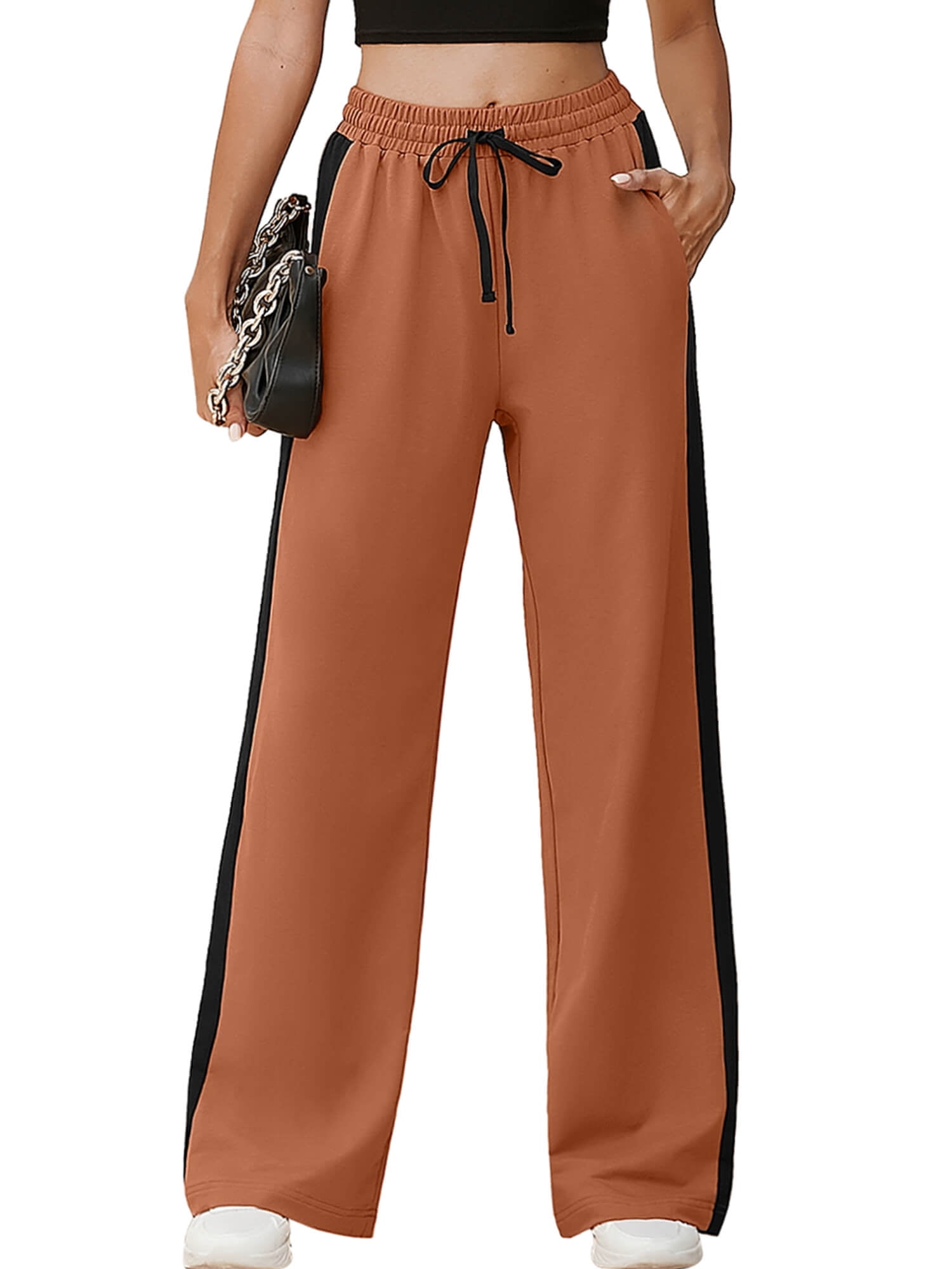 Chiclily Women's Sweatpants Casual Wide Leg Pants Camel XL Drawstring ...