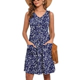 Chiclily Women Summer Dresses Sleeveless Casual Loose Swing Button Down ...