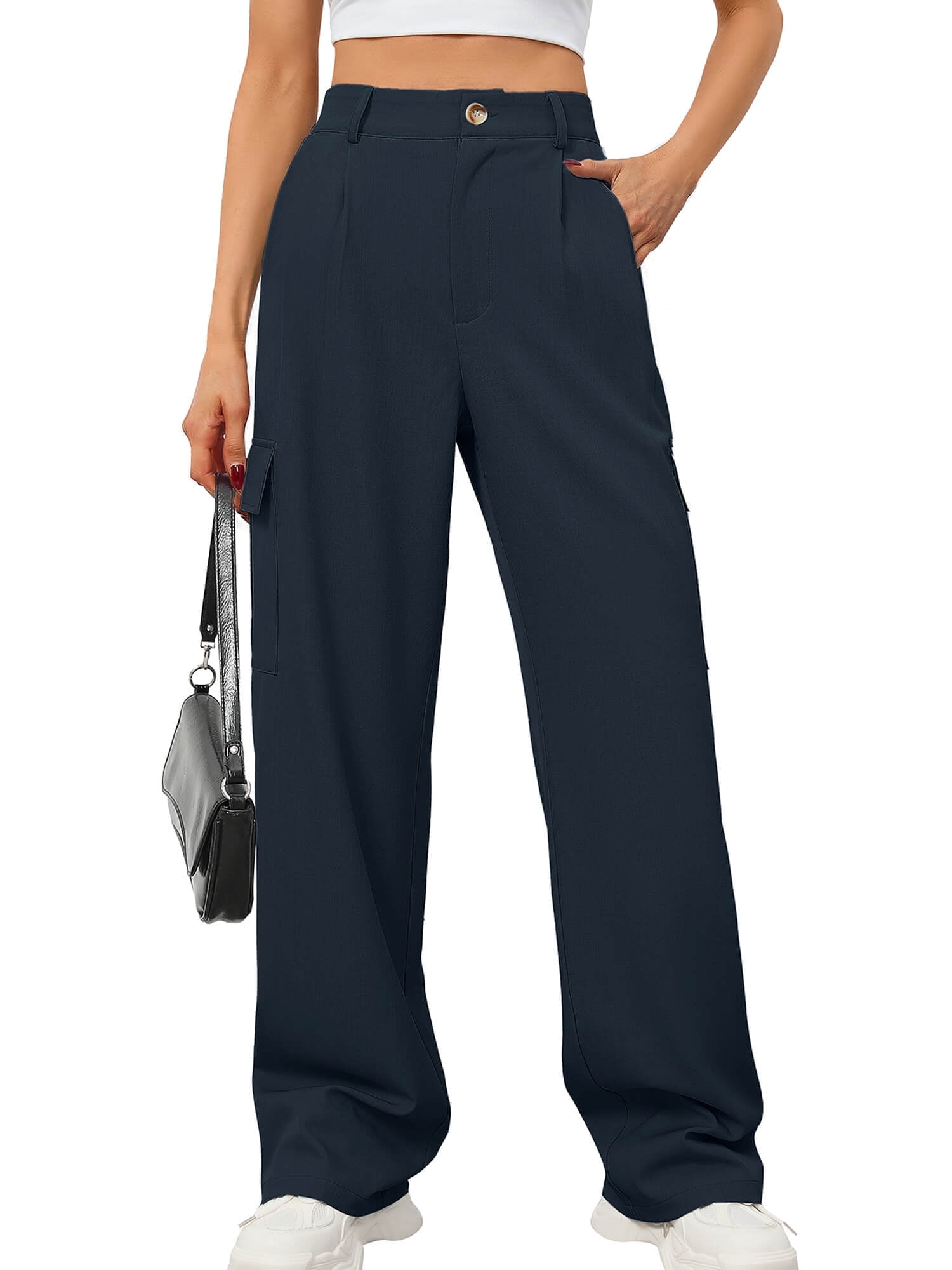 Chiclily Women Wide Leg Lounge Pants Navy Blue M Work Business Casual ...