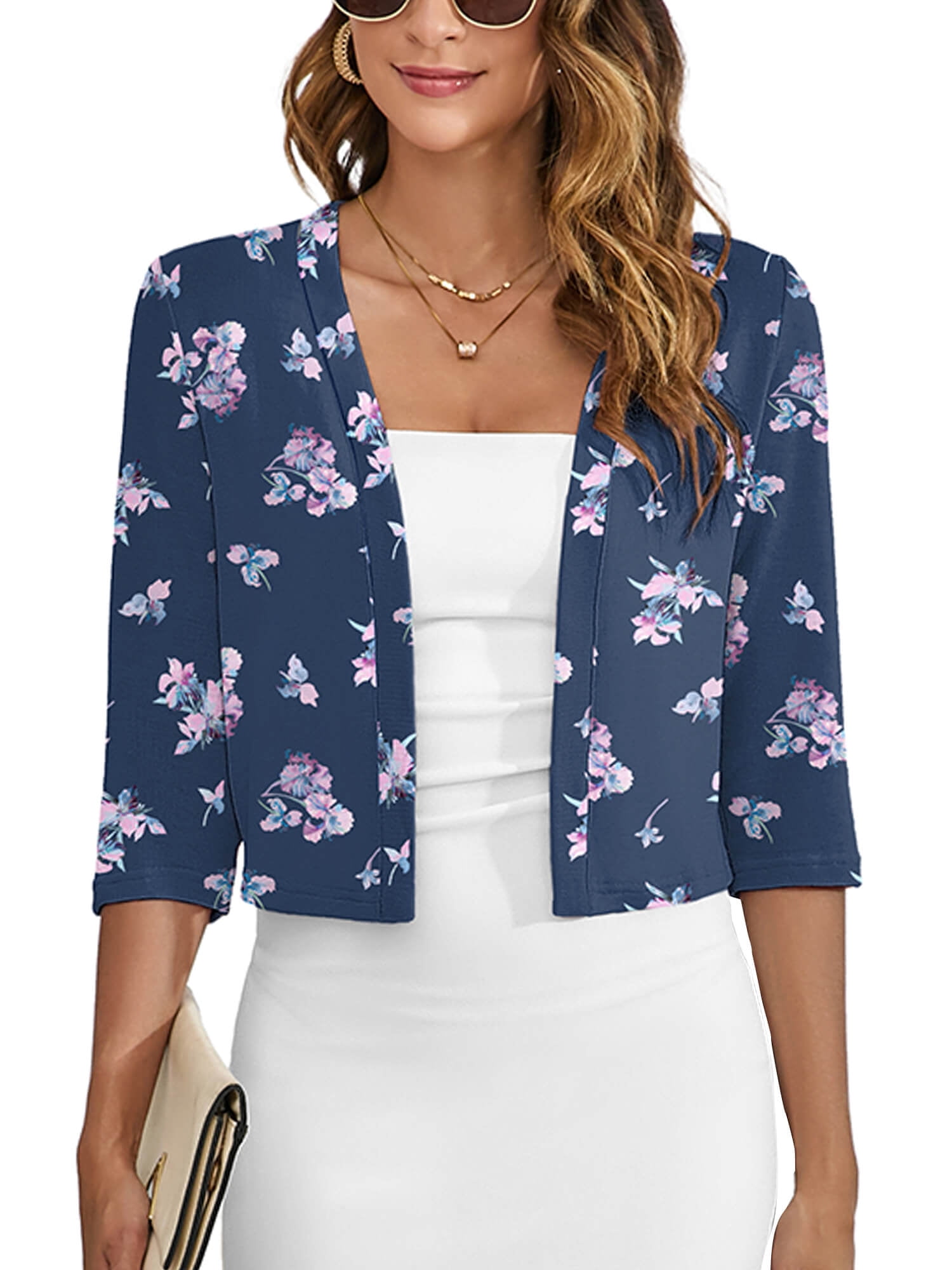 Chiclily Women's 3/4 Sleeve Cropped Cardigans Sweaters Lightweight Open ...