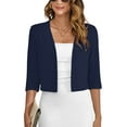 Chiclily Women's 3/4 Sleeve Cropped Cardigans Sweaters Navy Blue Large ...