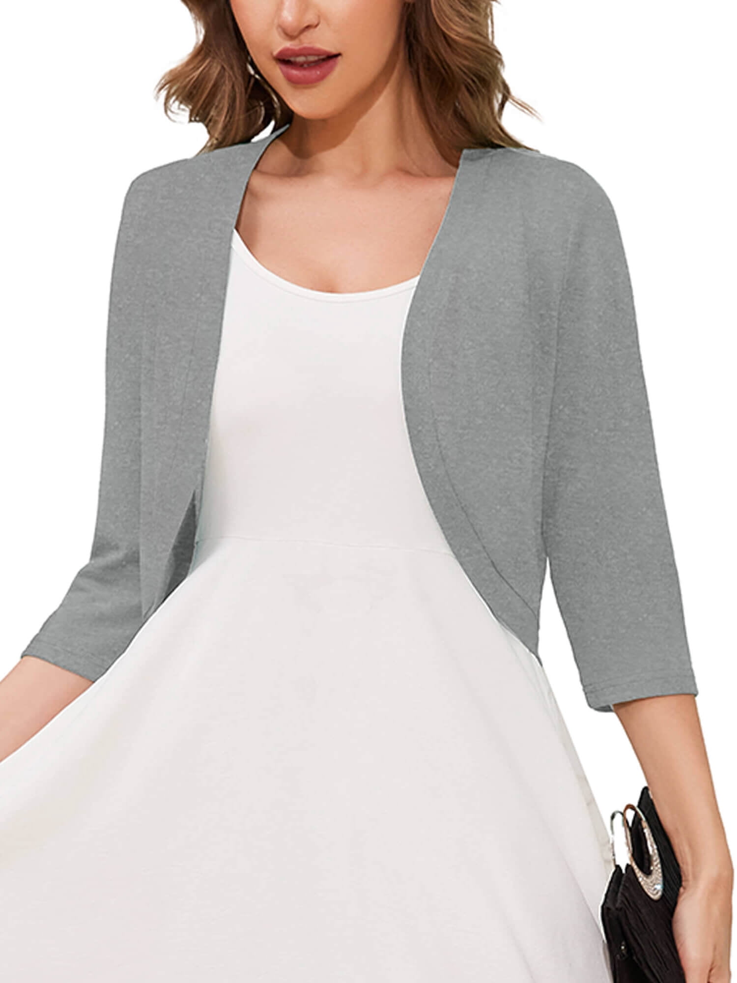 Chiclily Women's 3/4 Sleeve Open Front Cardigan Light Gray XL ...