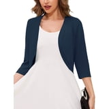 Chiclily Women's 3/4 Sleeve Open Front Cardigan Navy Blue L Lightweight ...