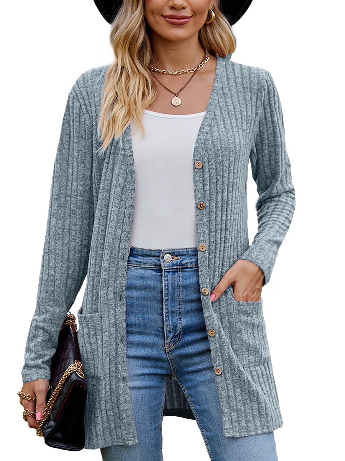 Chiclily Women's Fall Cardigan Lightweight Soft Knit Cardigan Blue XL ...