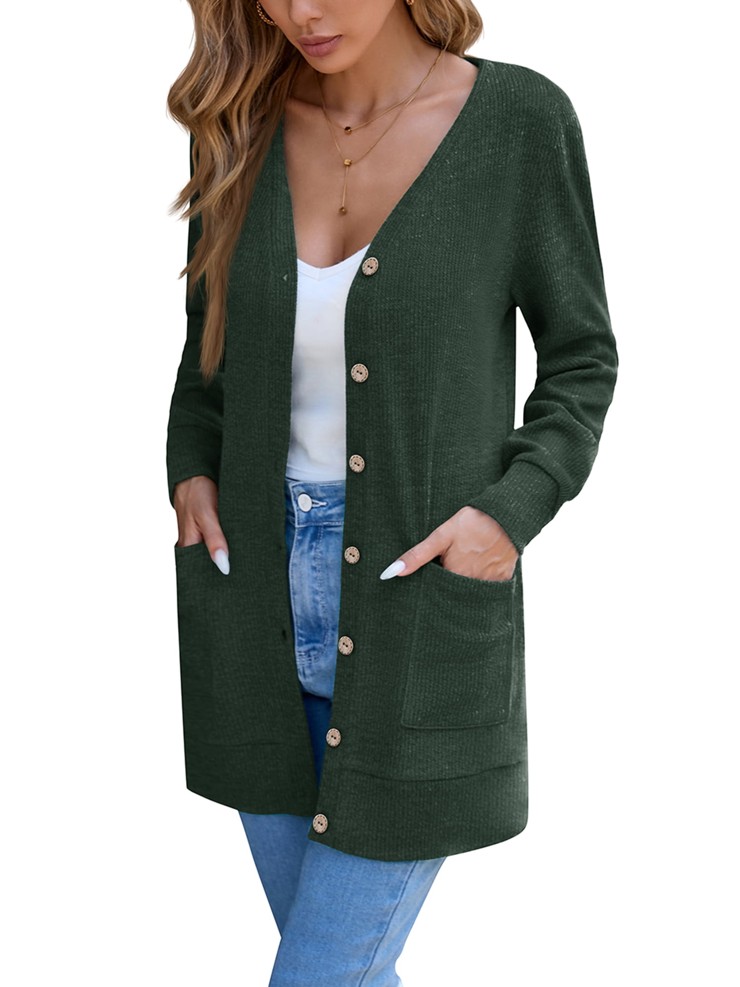 Chiclily Women's Long Sleeve Cardigan Sweater Lightweight Button Down ...