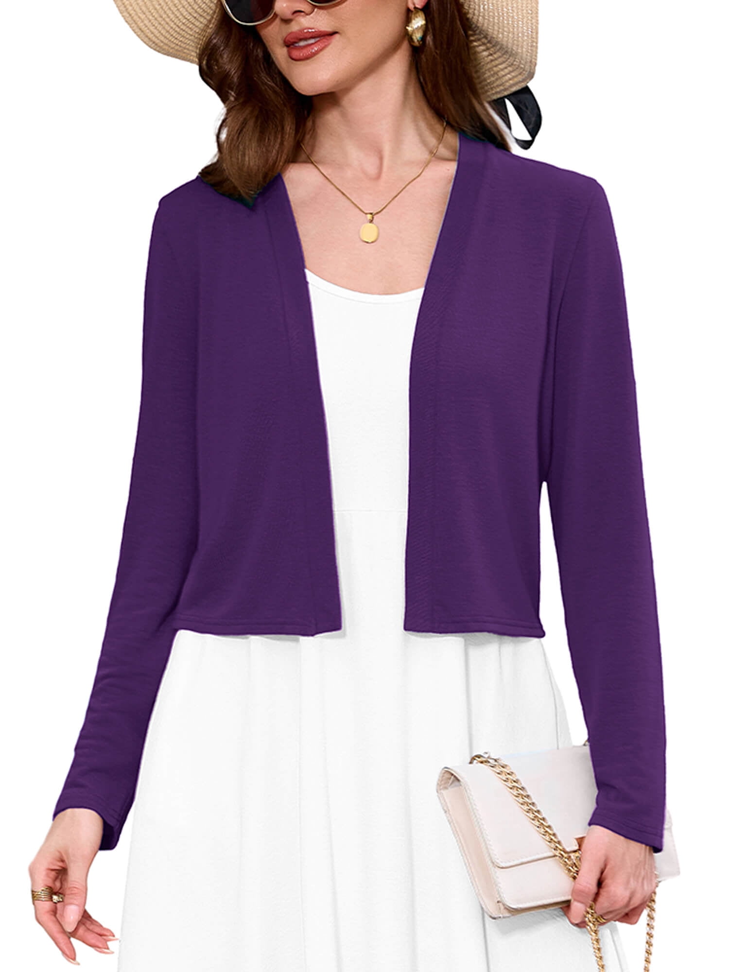 Chiclily Women's Long Sleeve Cropped Cardigans Sweaters Open Front Knit ...