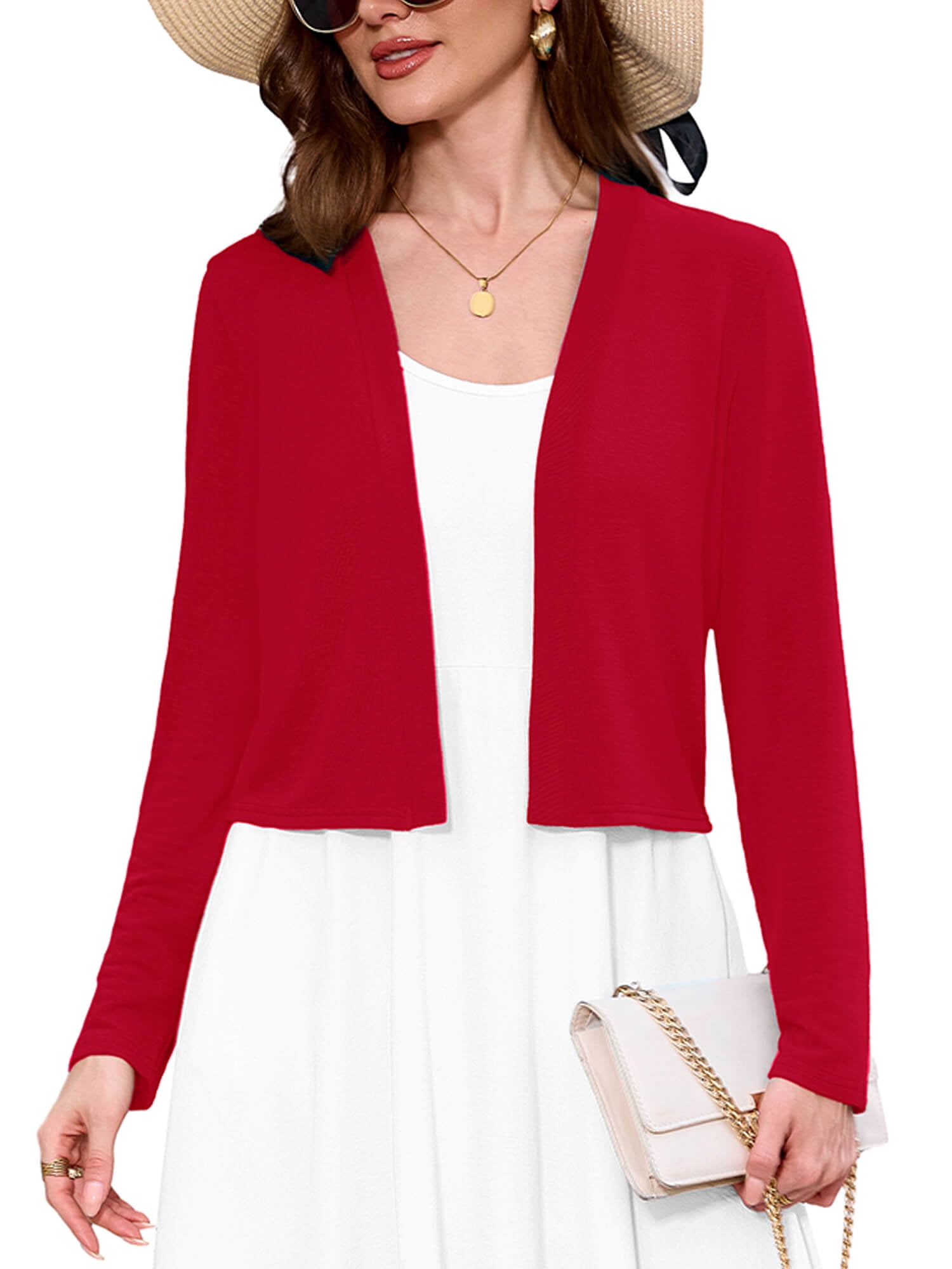 Chiclily Women's Long Sleeve Cropped Cardigans Sweaters Open Front Knit ...