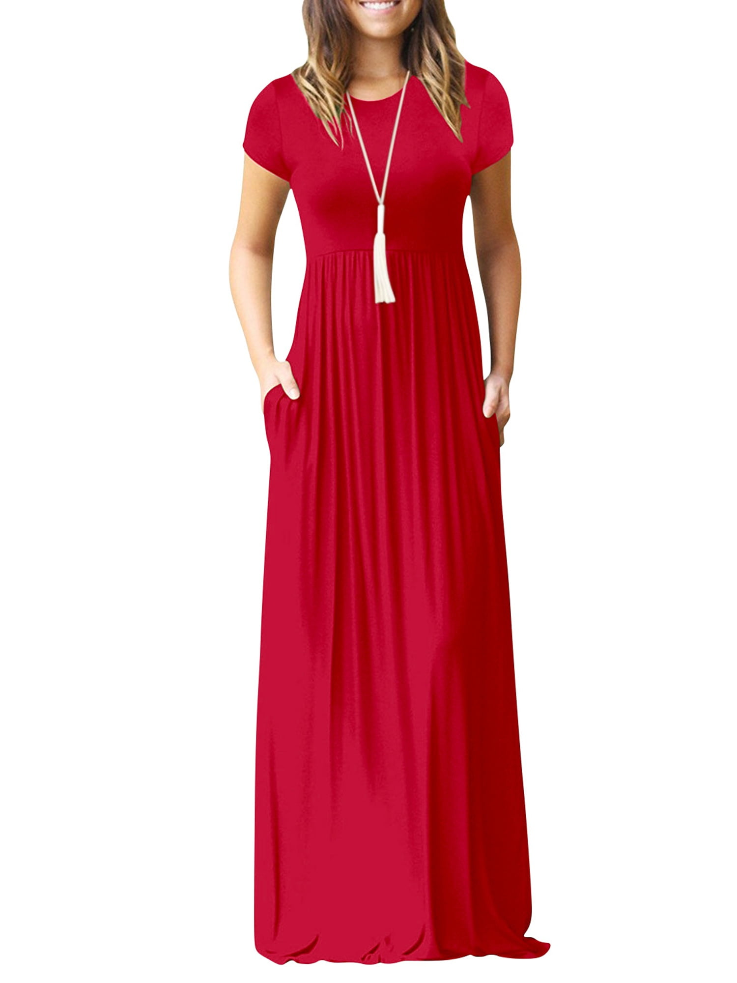Chiclily Women's Maxi Dresses Short Sleeve Long Casual Dresses Loose ...