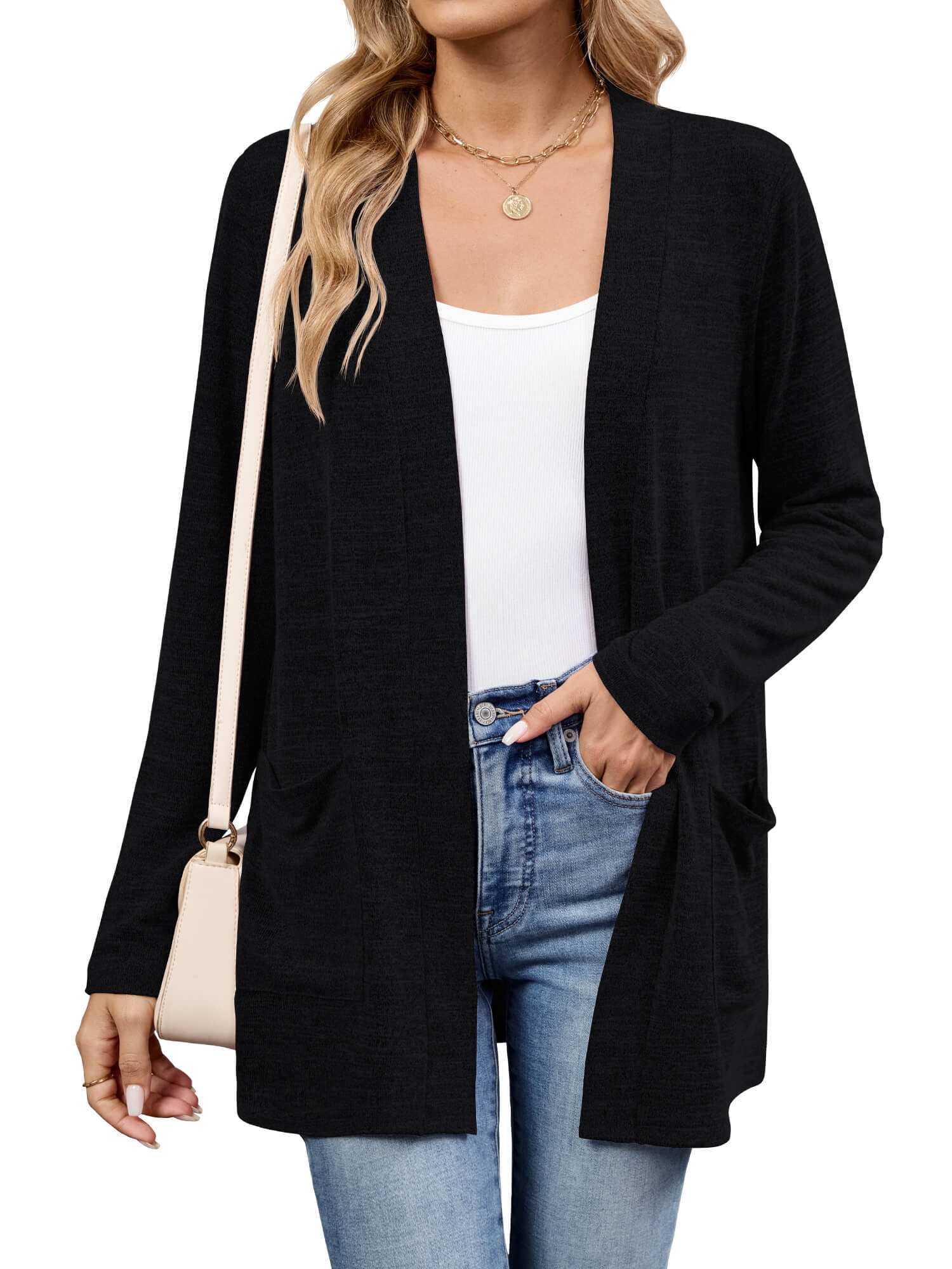 Chiclily Women's Open Front Cardigan Shirt Loose Thin Knit Long Sleeve ...