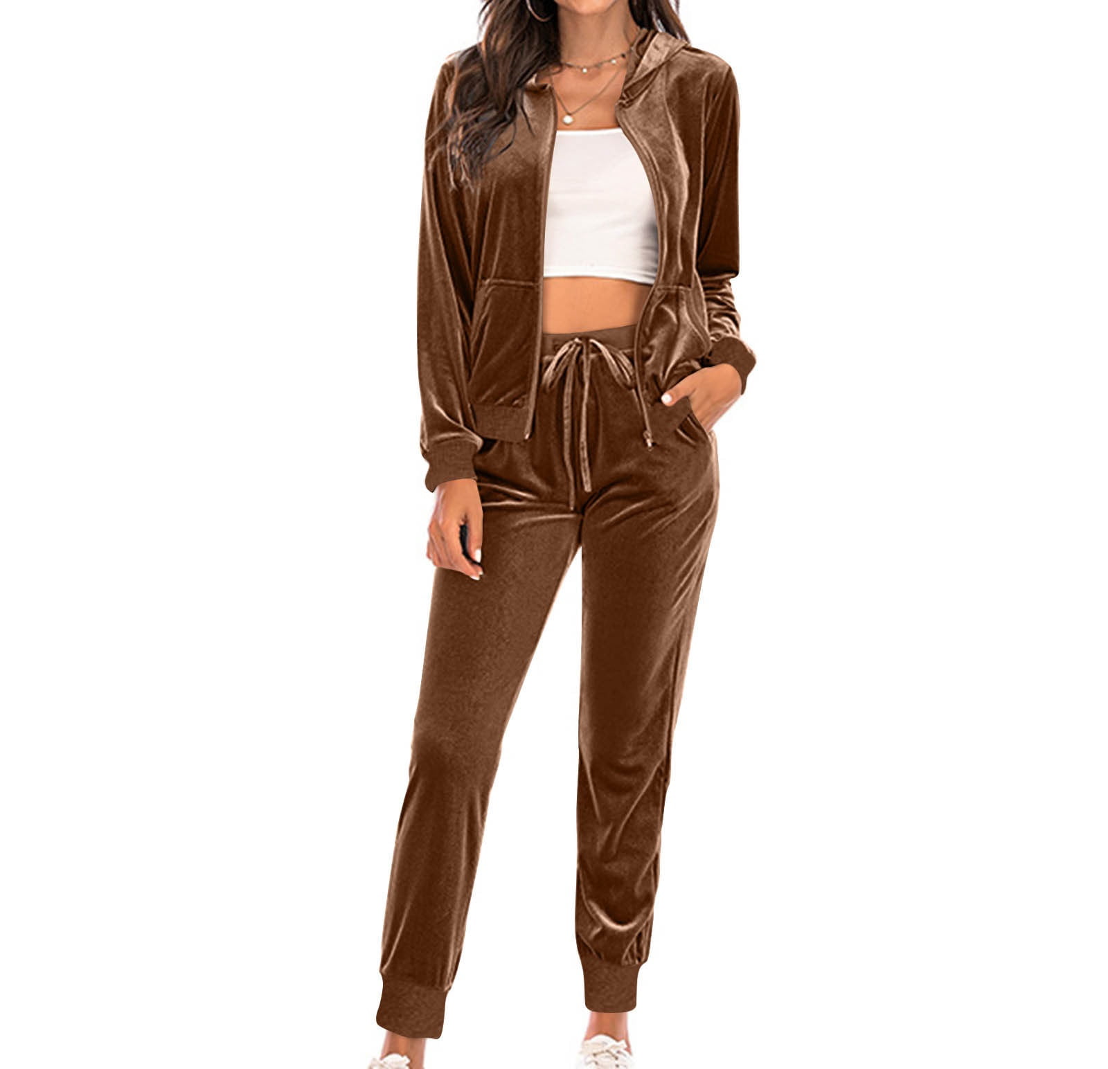 Chiclily Velour Tracksuit for Womens 2 Pieces Joggers Outfits Zipper ...