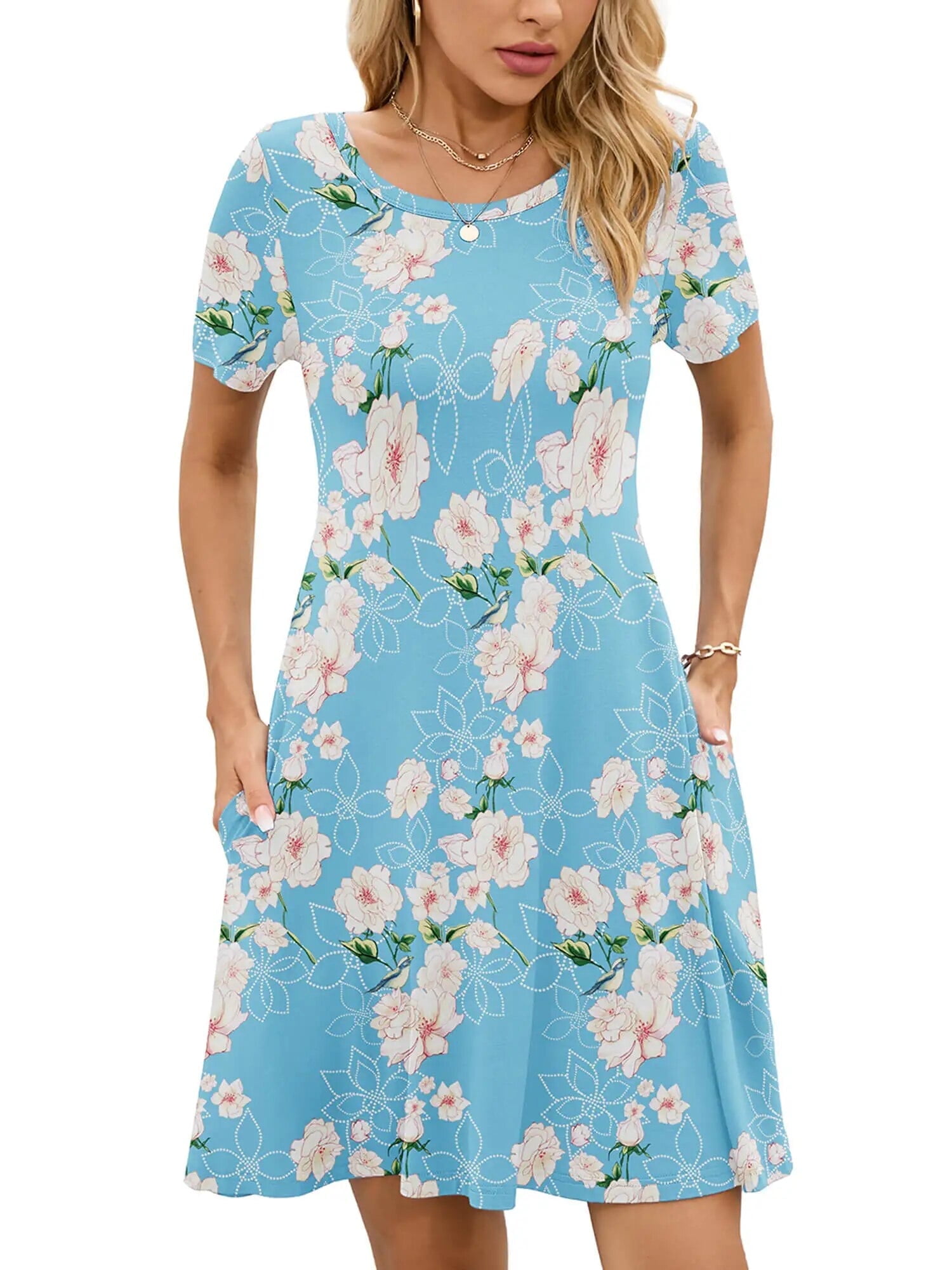 Chiclily Women's Summer Dresses Casual T Shirt Dresses Floral Light ...