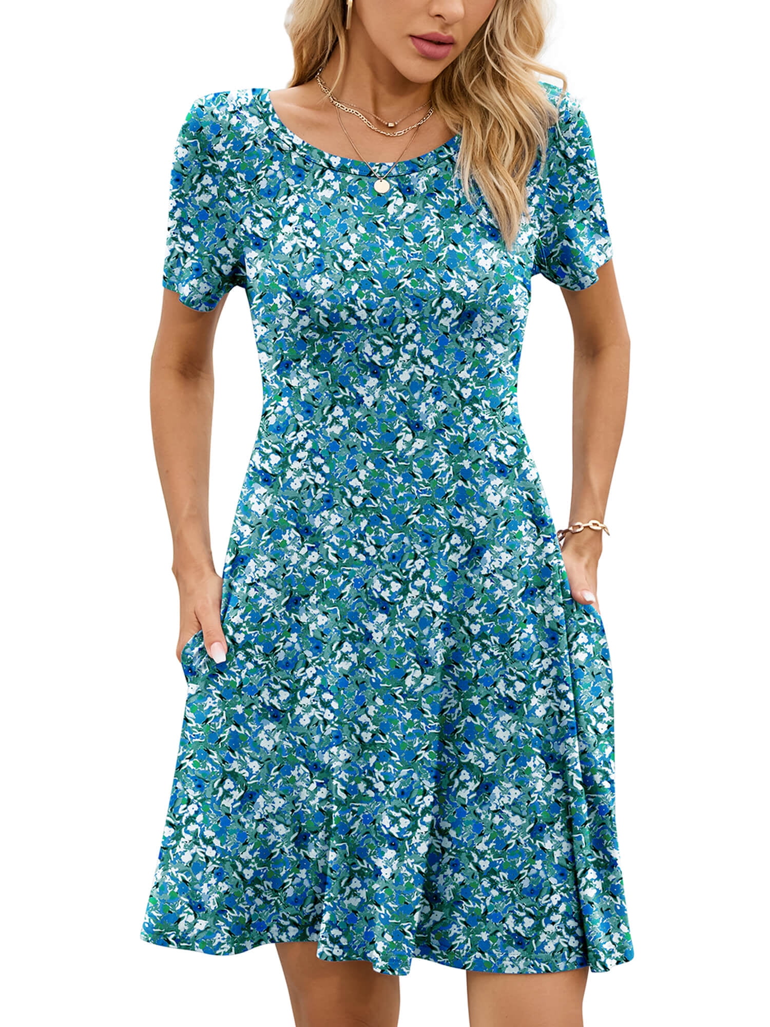 Chiclily Women's Summer T-Shirt Dress, Short Sleeve, Flowy, Knee Length ...