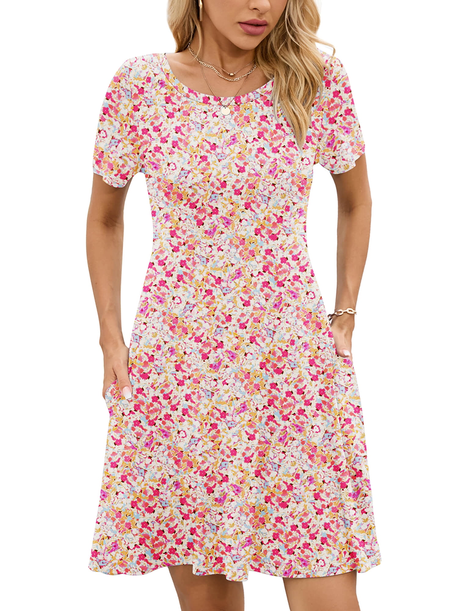 Chiclily Women's Summer Dresses Casual T Shirt Dresses Pastel Floral ...