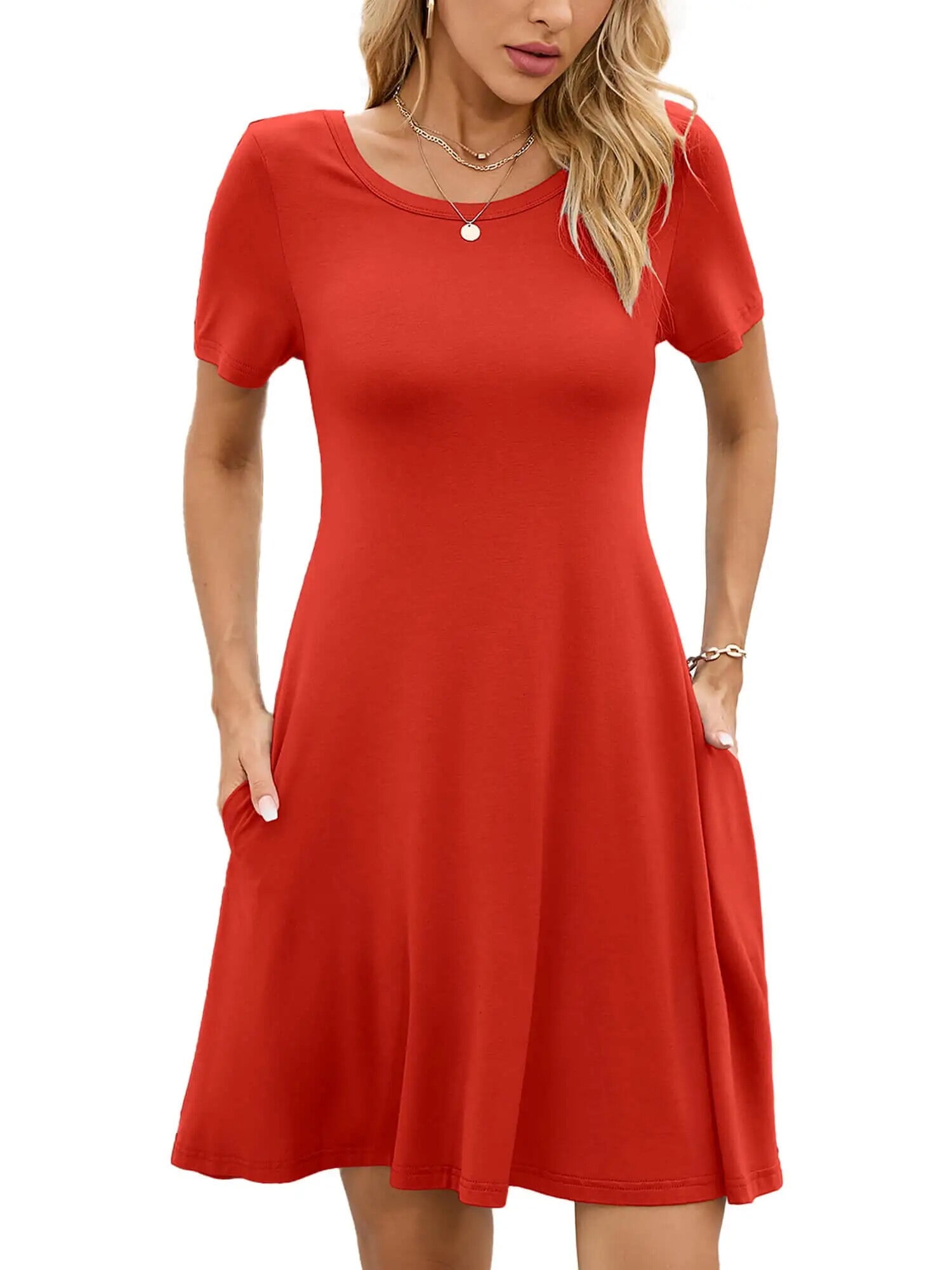 Chiclily Women's Summer Dresses Casual T Shirt Dresses Red Large Short ...