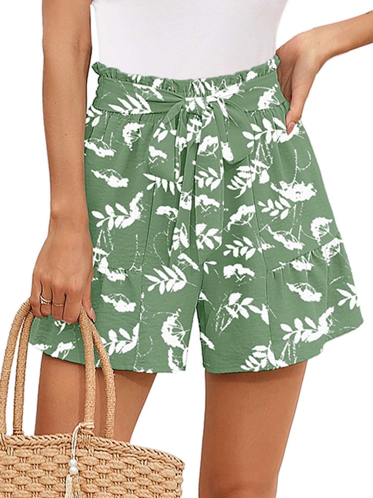 Chiclily Women's Wide Leg Shorts High Waist Adjustable Belted Loose ...