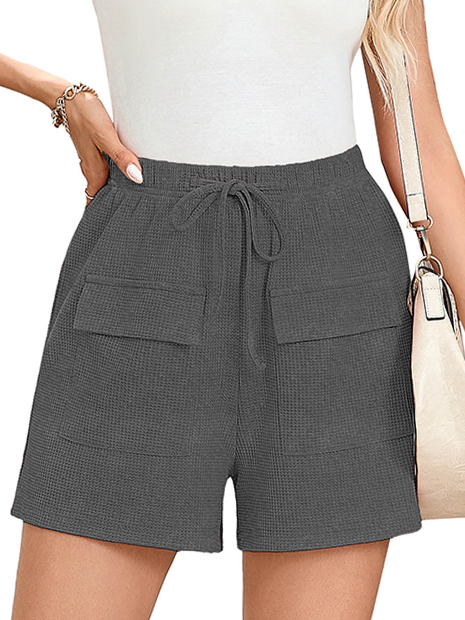 Chiclily Womens Lightweight Shorts Deep Gray L Casual Summer Wide-Leg ...