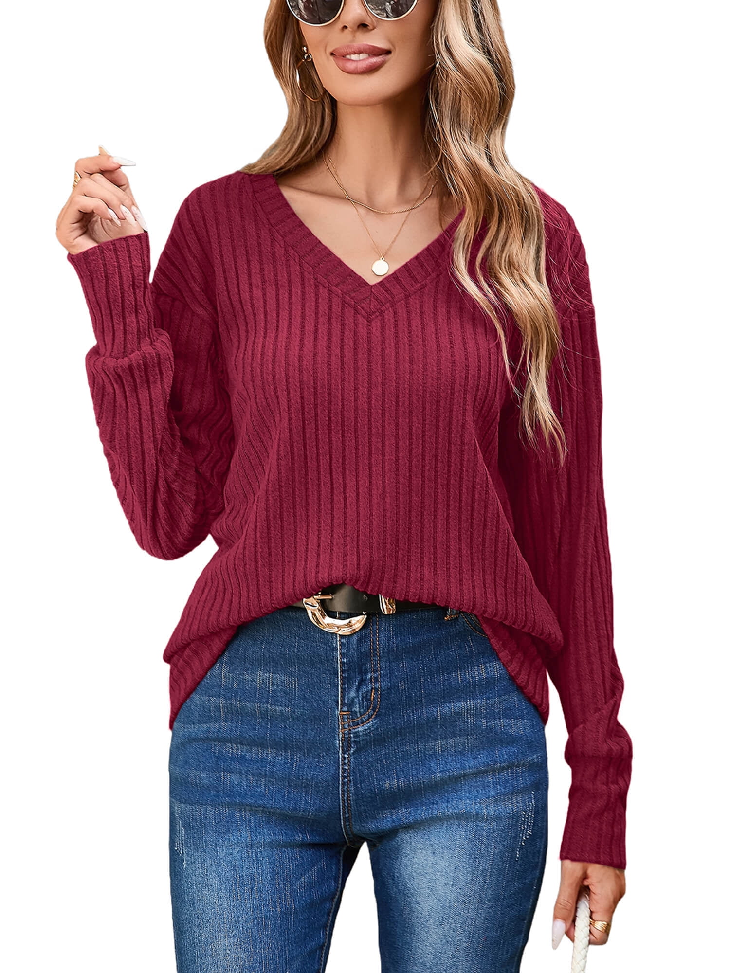 Chiclily Womens Long Sleeve Shirts Lightweight Pullover Sweaters ...
