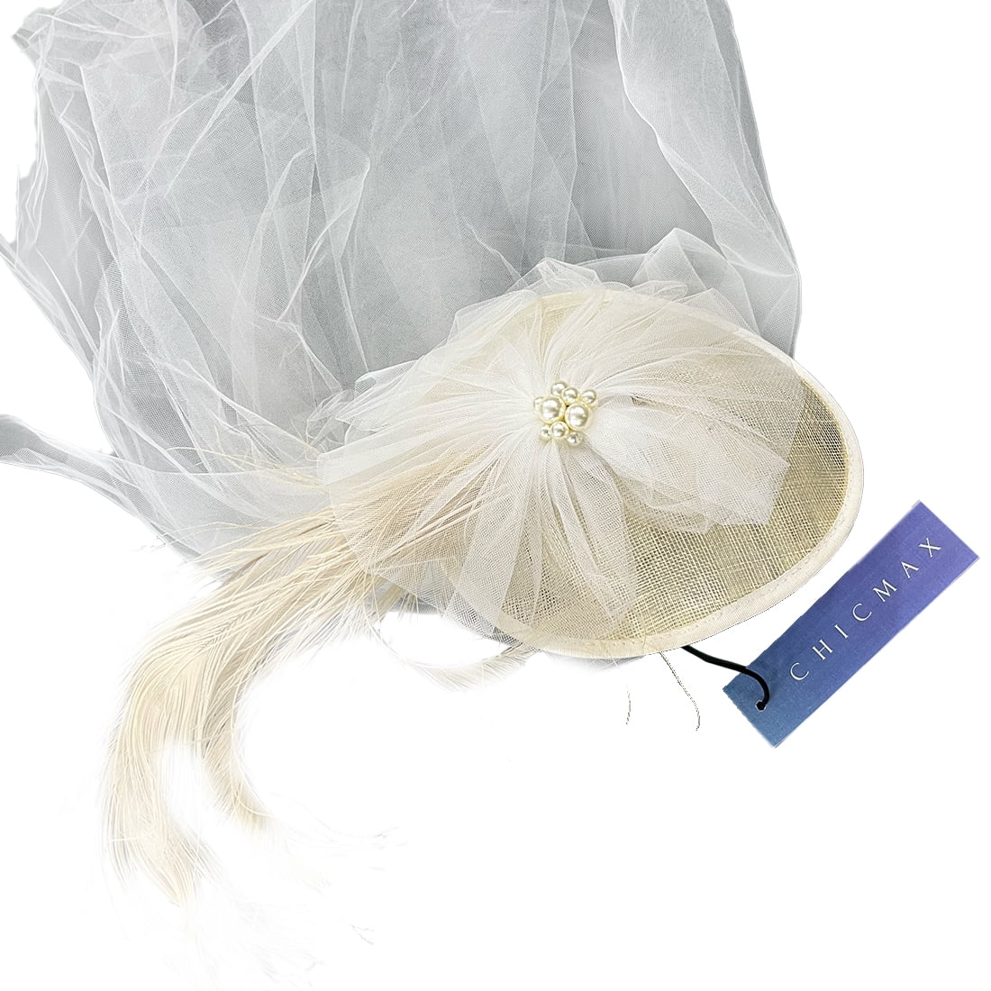 Chicmax Elegant Bridal Headpiece: Feather-Embellished Tulle Fascinator ...