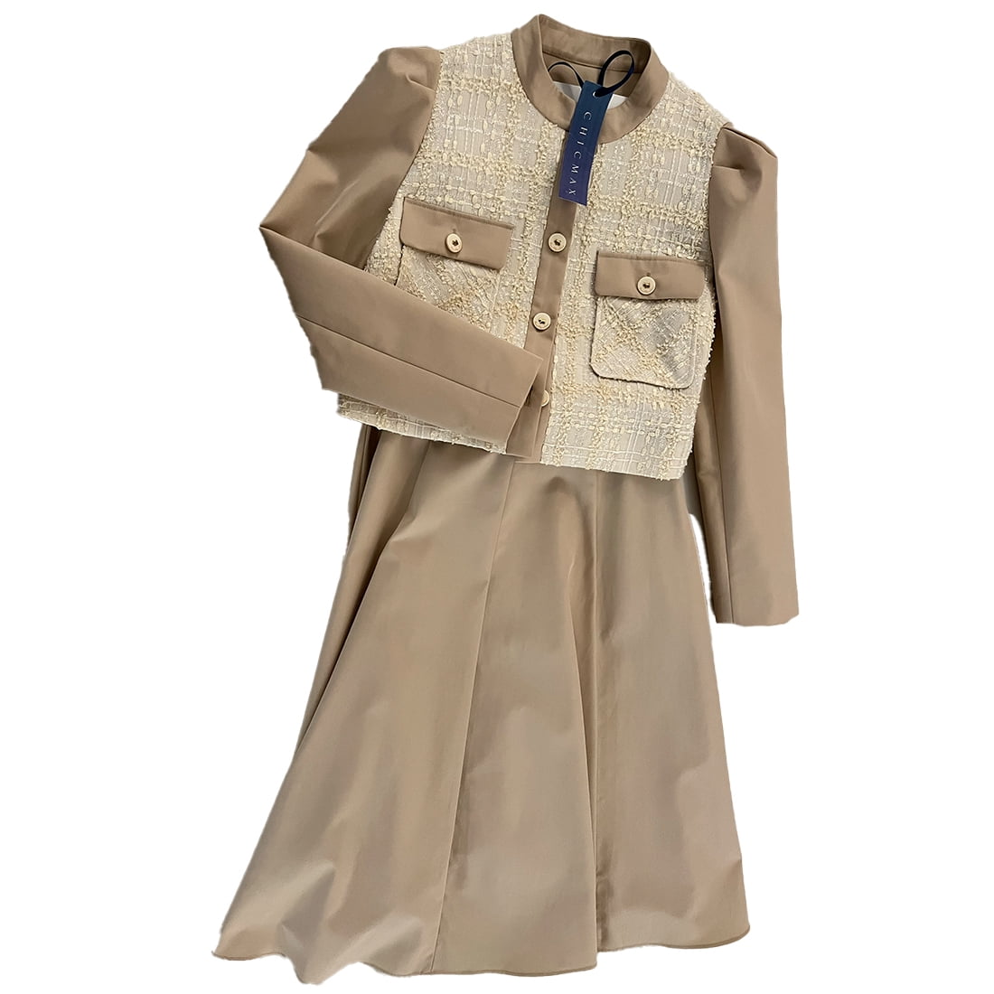 Chicmax Sophisticated Beige Suit Set with Textured Vest: Perfect ...
