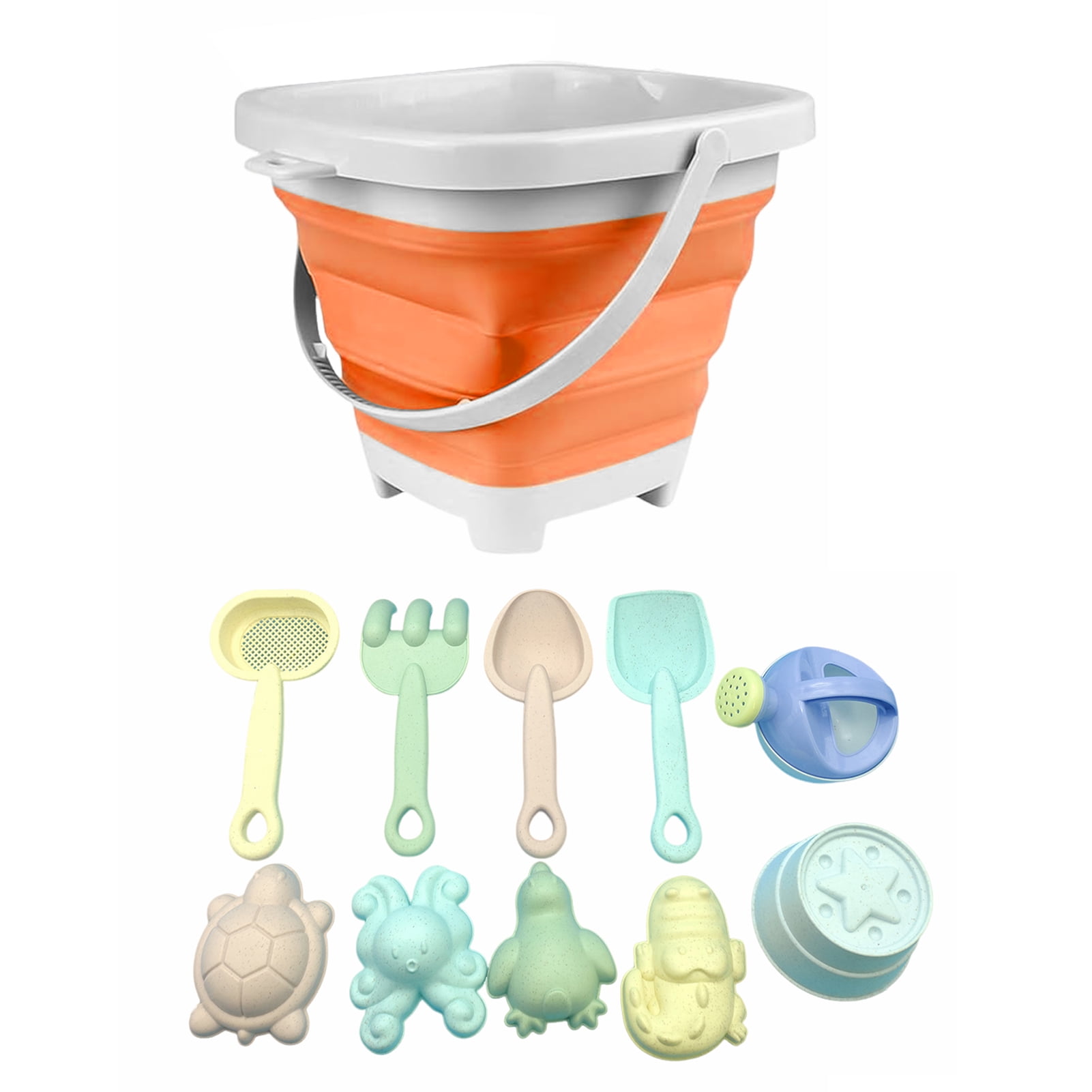 Chicmine 11Pcs/Set Kids Beach Sand Toy with Foldable Bucket Fork Shovel ...