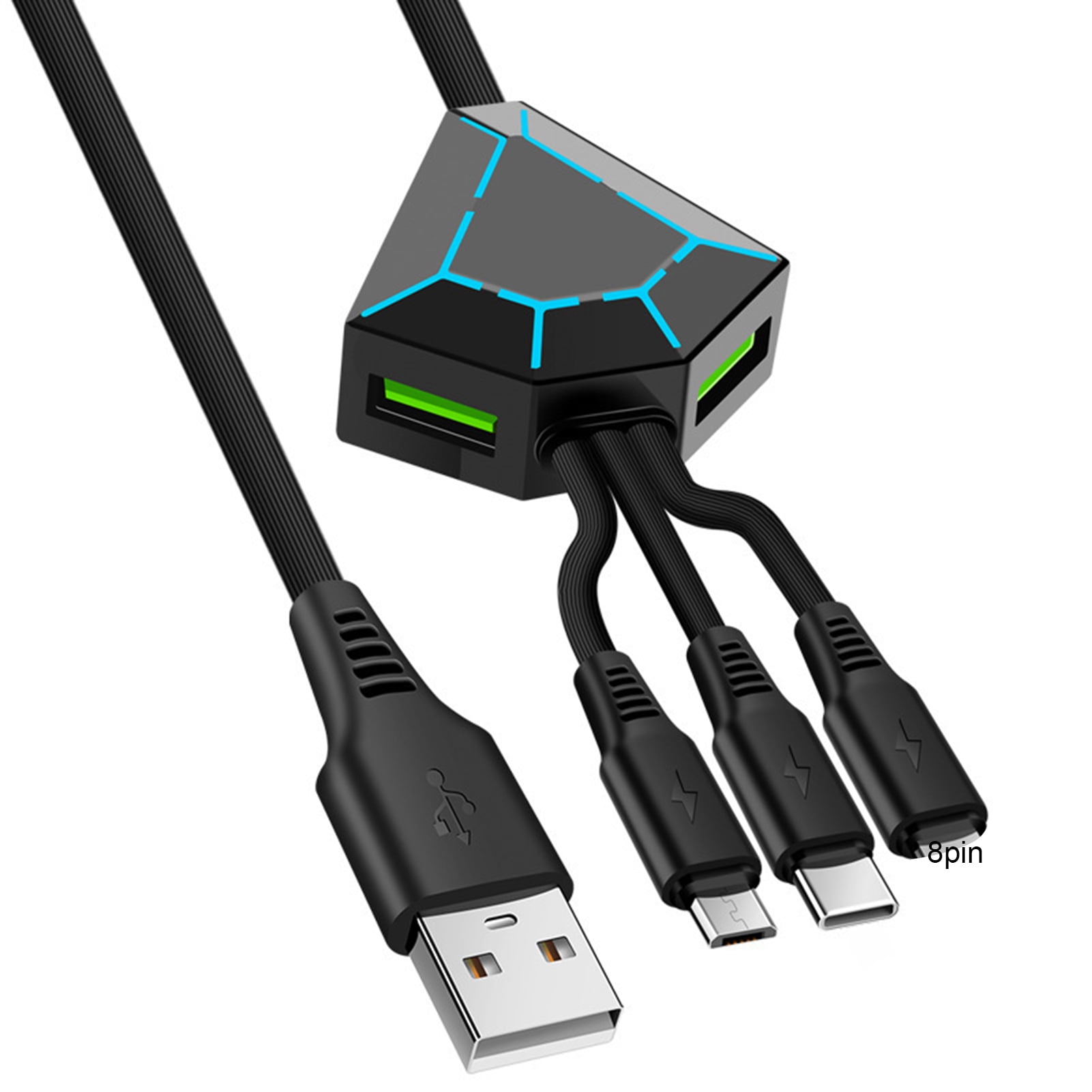 Chicmine 5-In-1 Charging Data Cable with 2 USB Type-C 8Pin PD 100W LED ...