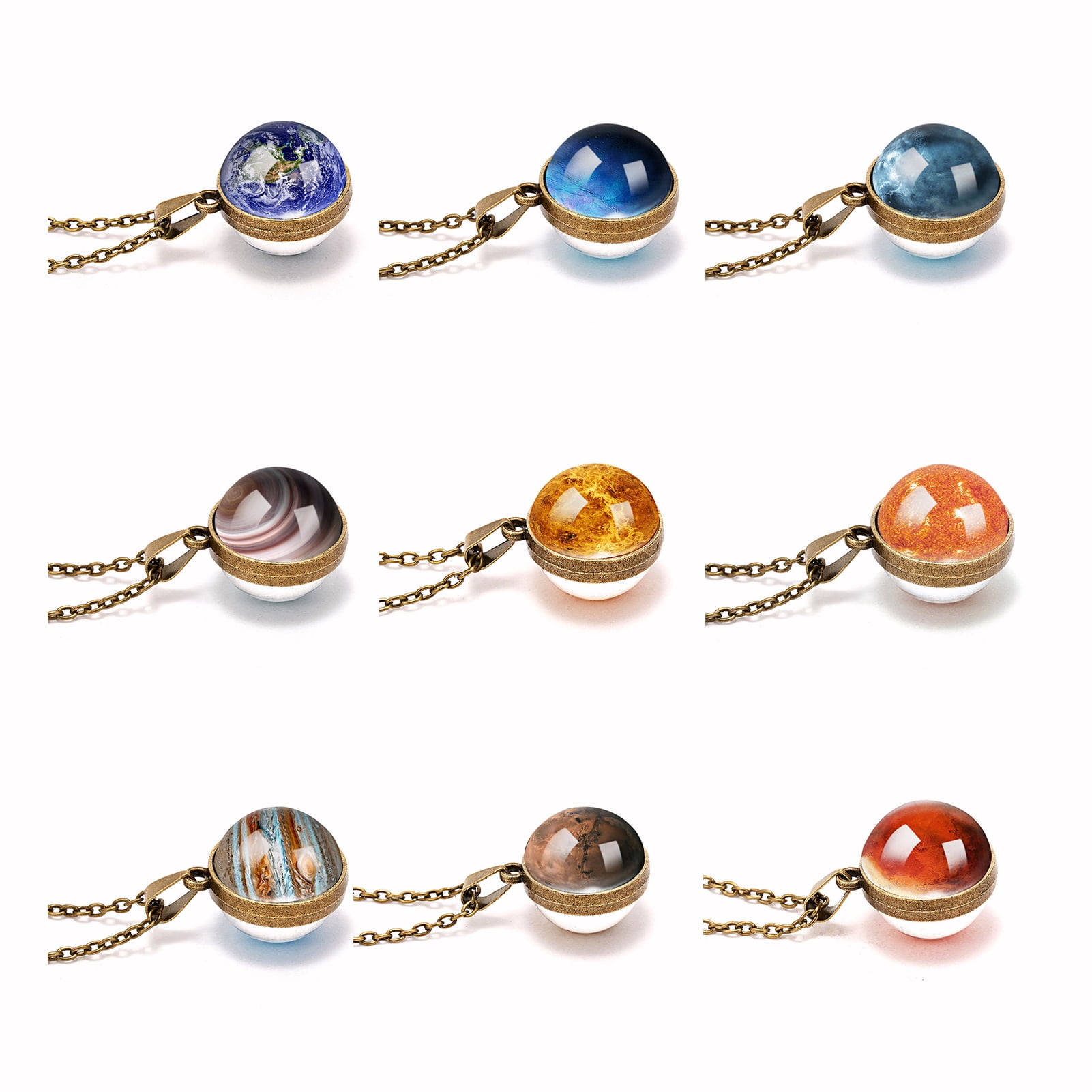 Chicmine 9Pcs/Set Luminous Planet Necklace Men Women Double-sided Glow ...