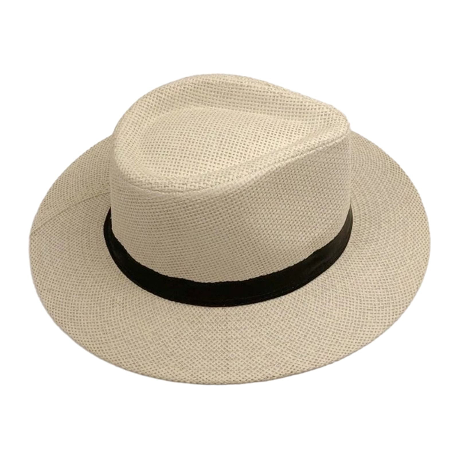 Chicmine Band Decor Flat Dome Straw Hat Folding Thin Non-stuffy Anti-UV Men Big Brim Sunscreen ...