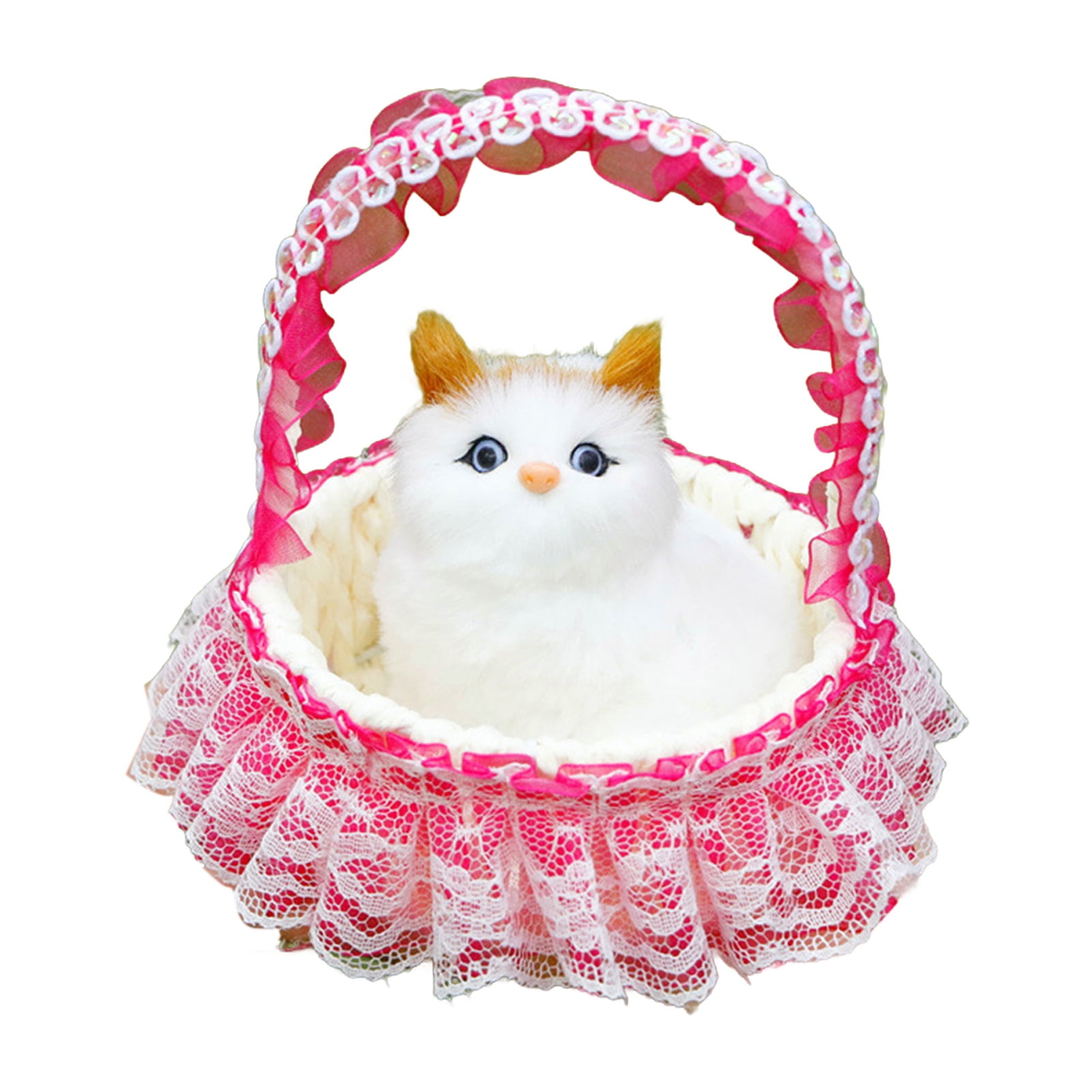 Chicmine Cat in Flower Basket Model High Fidelity Fuzzy Kitty Shirring ...