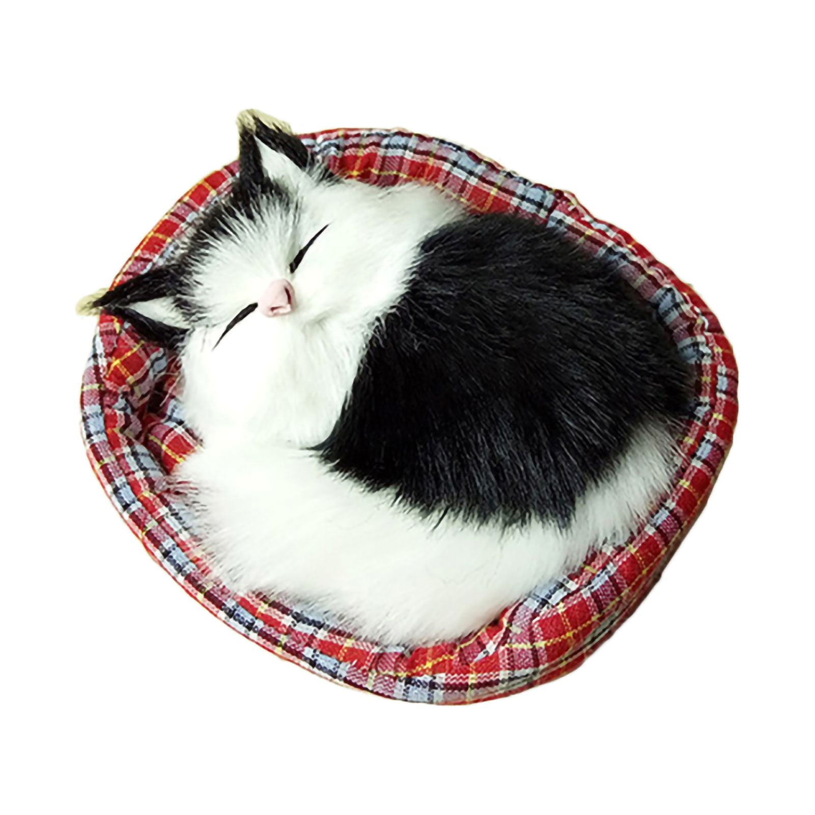 Chicmine Cute Simulation Sounding Sleeping Cat Plush Mat Toy with Nest ...