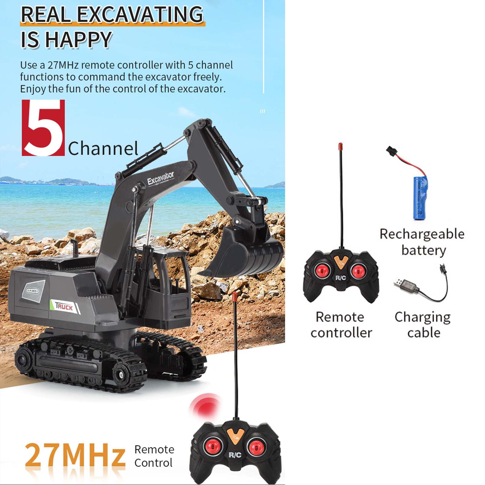 Chicmine Digger Toy Mold 1:20 Scale Tractor Backhoe Engineering Vehicle ...