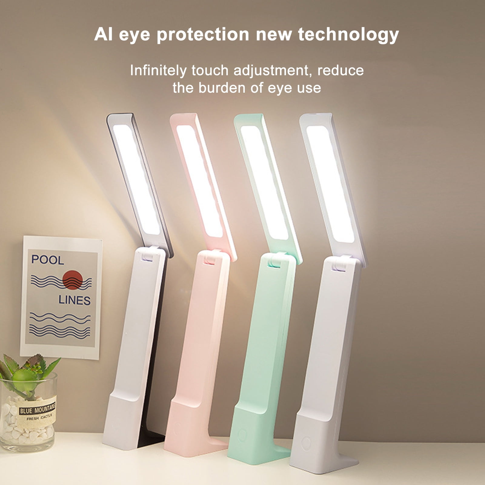 Chicmine Folding Table Lamp Stepless Dimmable Student Reading Light ...