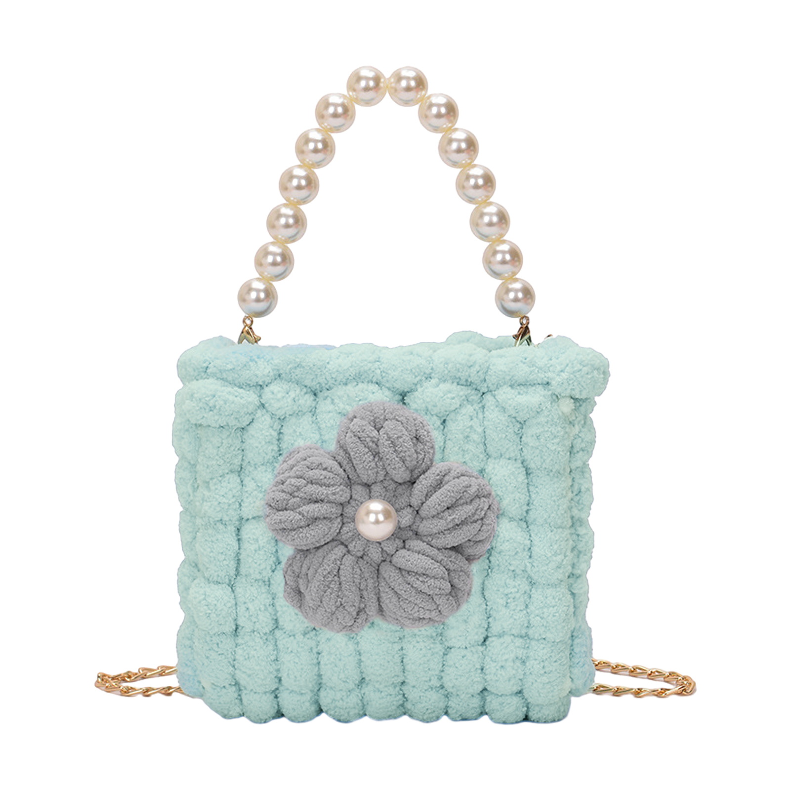 Chicmine Handbag DIY Material Bag Soft Plush Crochet Faux Pearl Flower ...