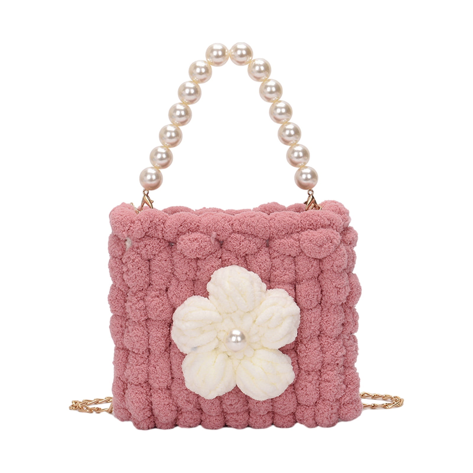 Chicmine Handbag DIY Material Bag Soft Plush Crochet Faux Pearl Flower ...