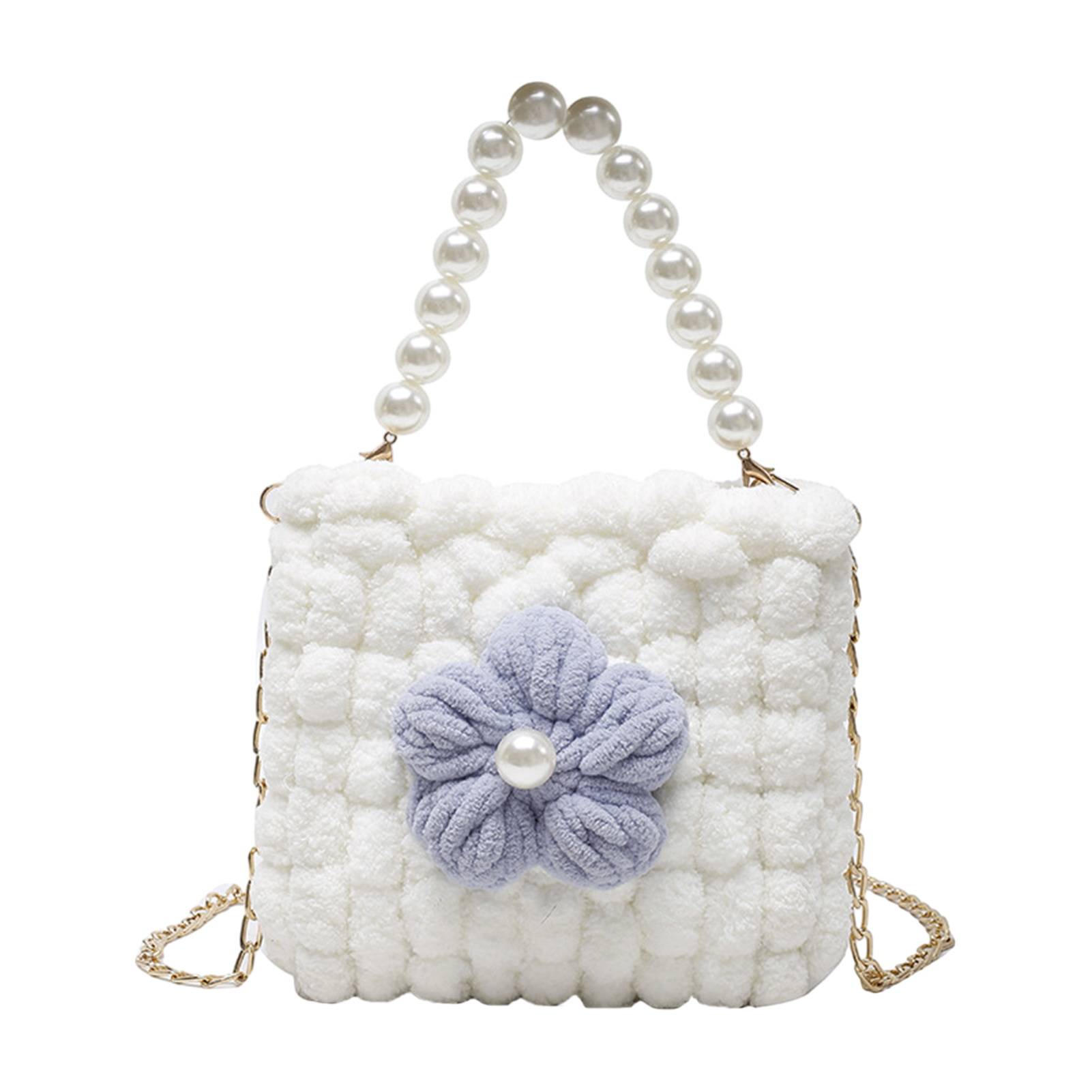 Chicmine Handbag DIY Material Bag Soft Plush Crochet Faux Pearl Flower ...