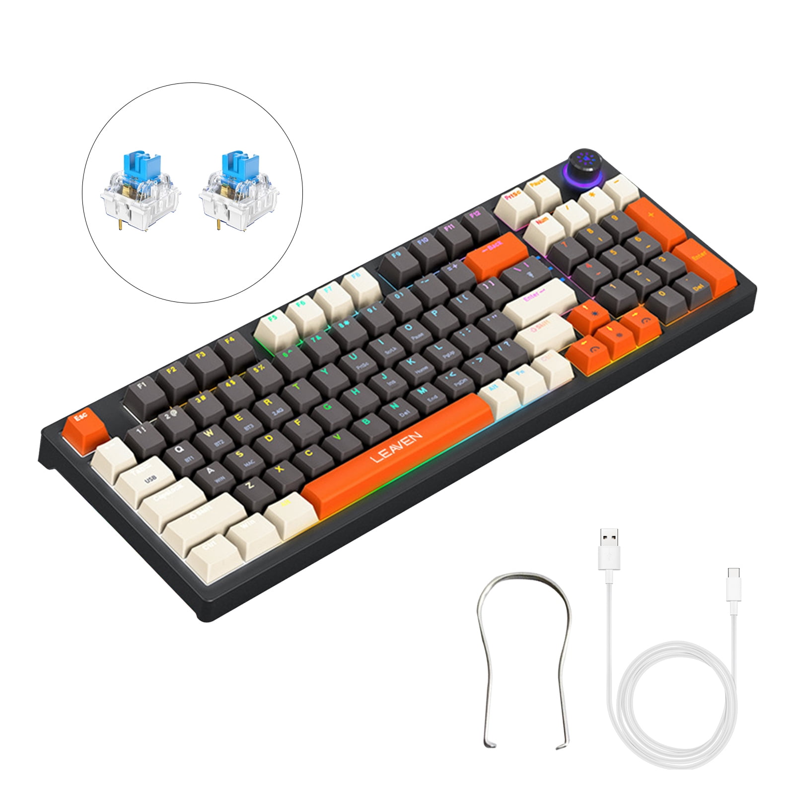 Chicmine Mechanical Keyboard with Knob Hot Swap RGB Backlit 96 Keys ...
