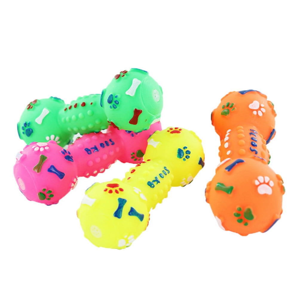 Chicmine Pet Cat Dog Puppy Dotted Dumbbell Bone Shape Squeaky Chew Play Interactive Toy ...