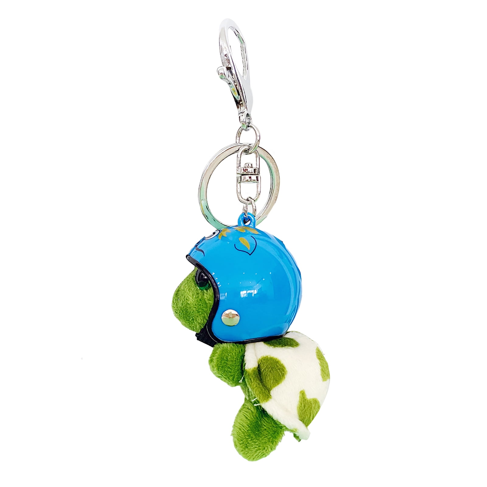 Chicmine Plush Turtle Keychain with Helmet Metal Ring Funny Soft Fuzzy ...