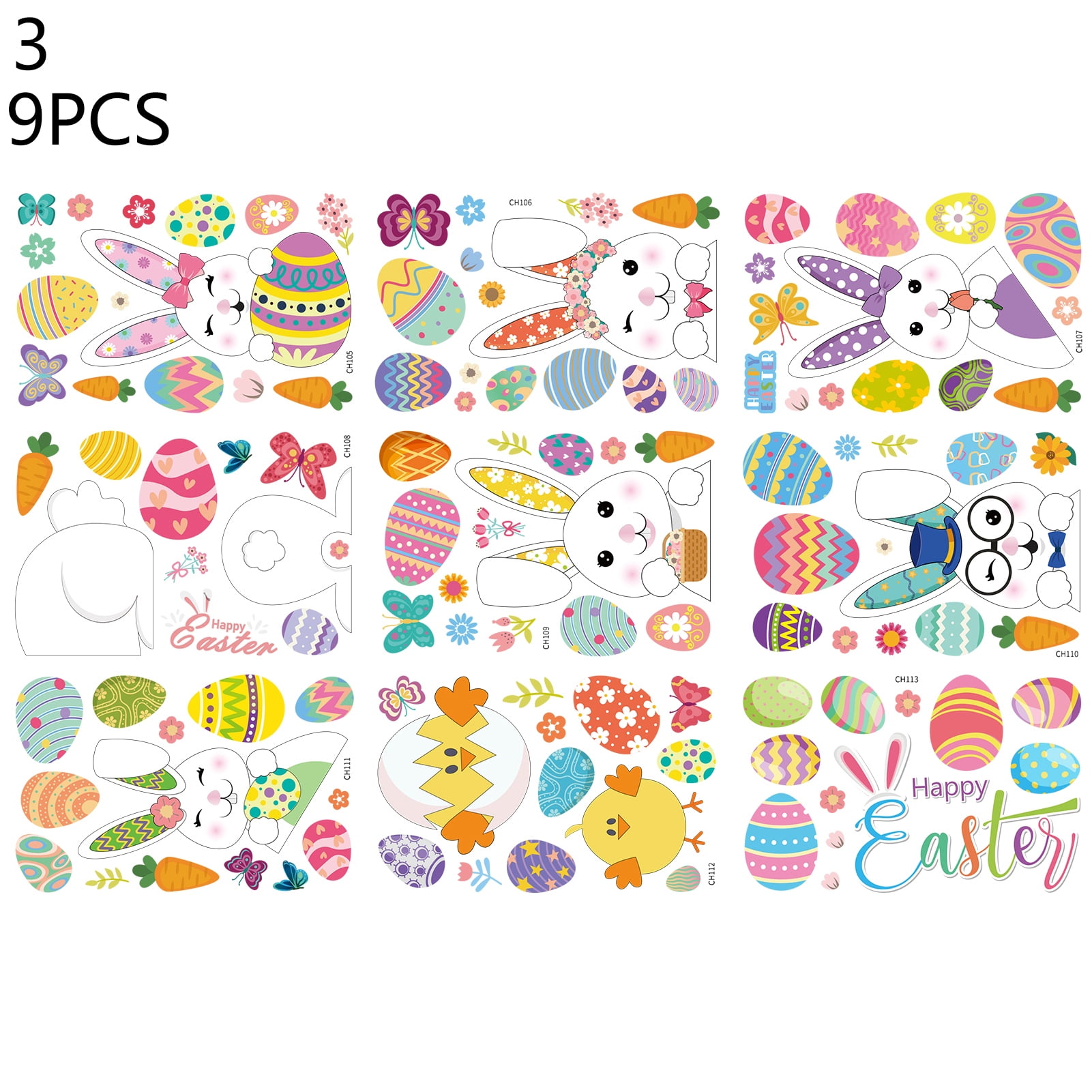 Chicmine Wall Decor No Adhesive Static Attach PVC Happy Easter Mural ...