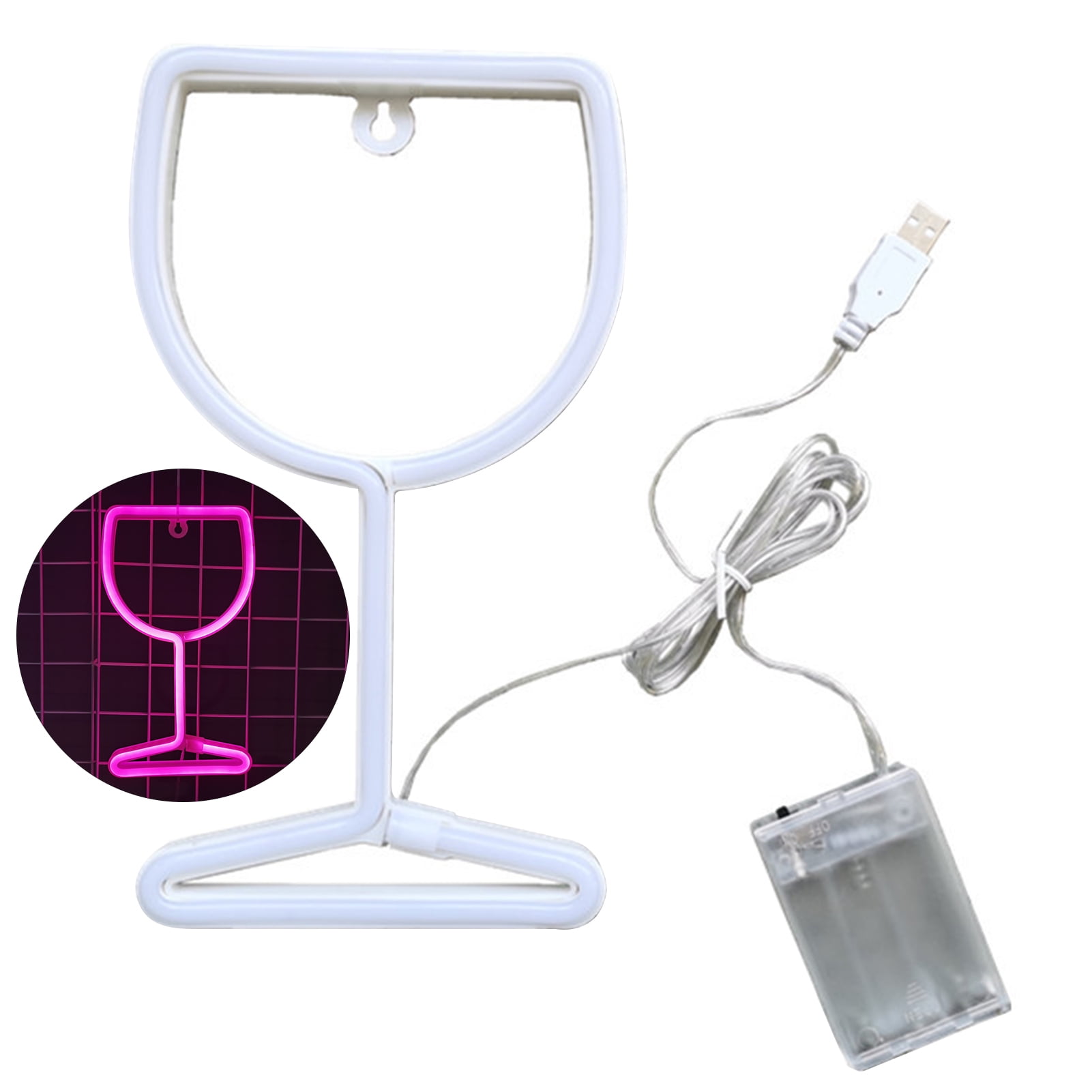 Chicmine Wine Glass Neon Light Creative Shape USB/Battery Operated Non ...