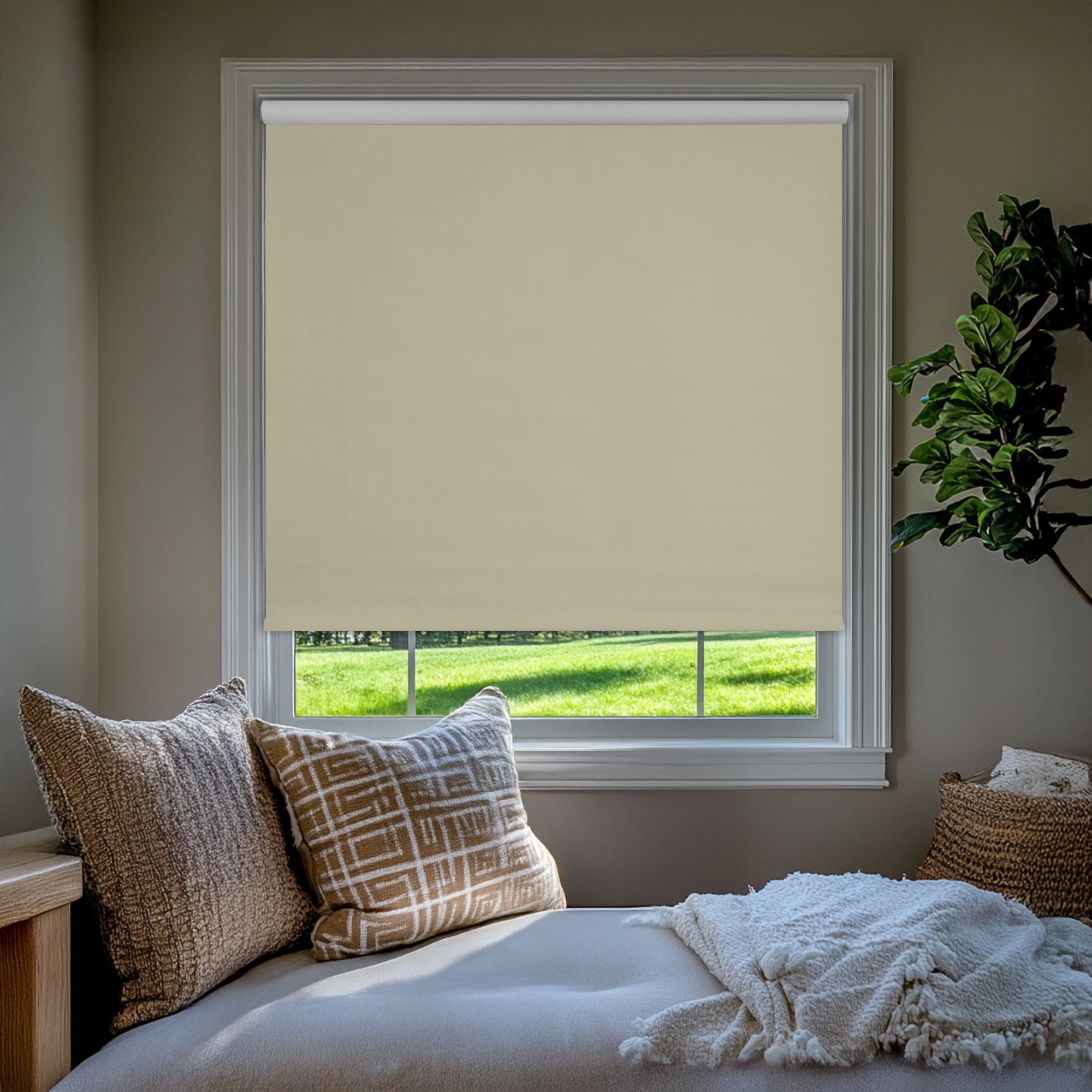 Chicology 18.25"W X 64"H Cream Solid Cordless Vinyl Roller Window ...