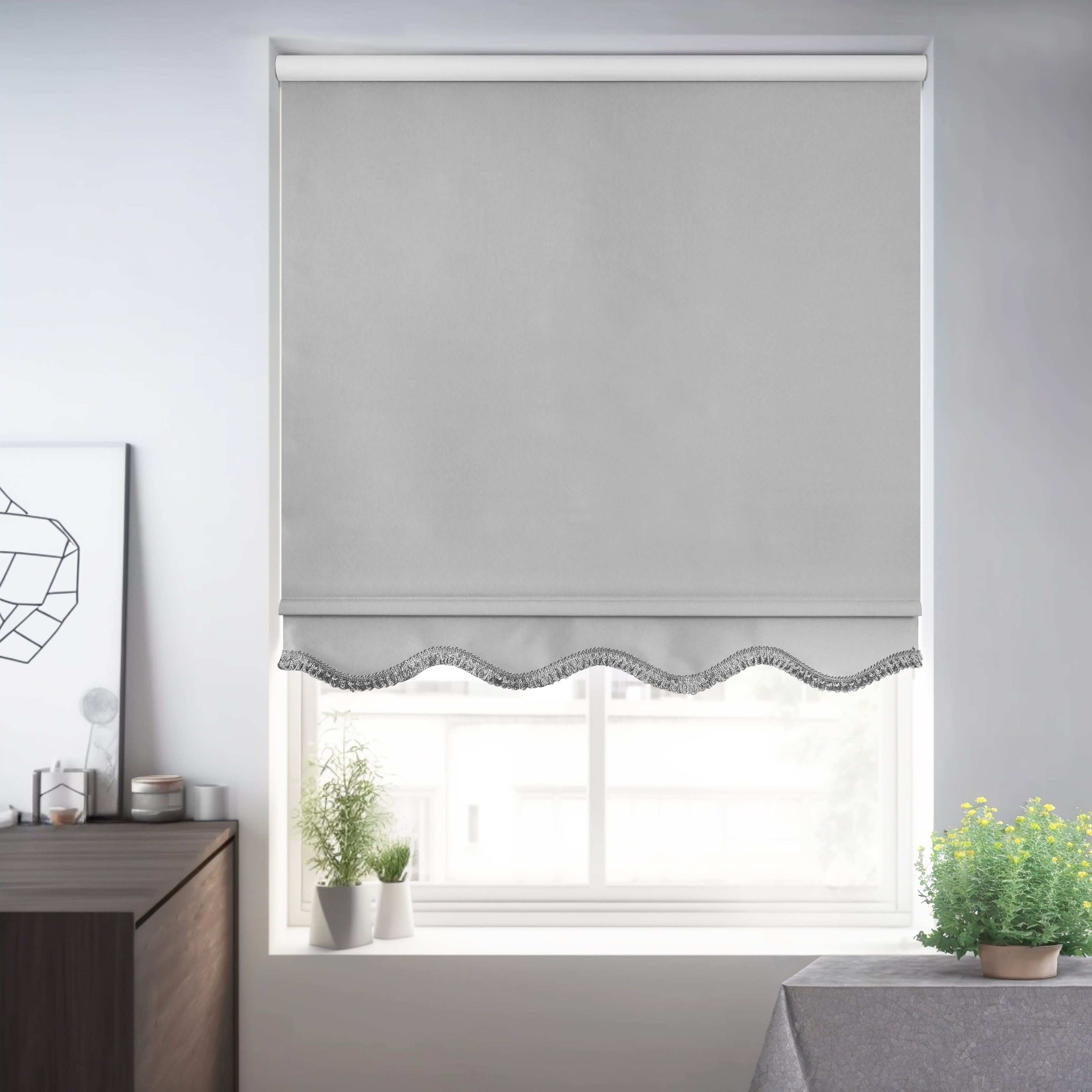 Chicology 44.75"W X 64"H Gray Solid (Fringe) Cordless Vinyl Roller ...