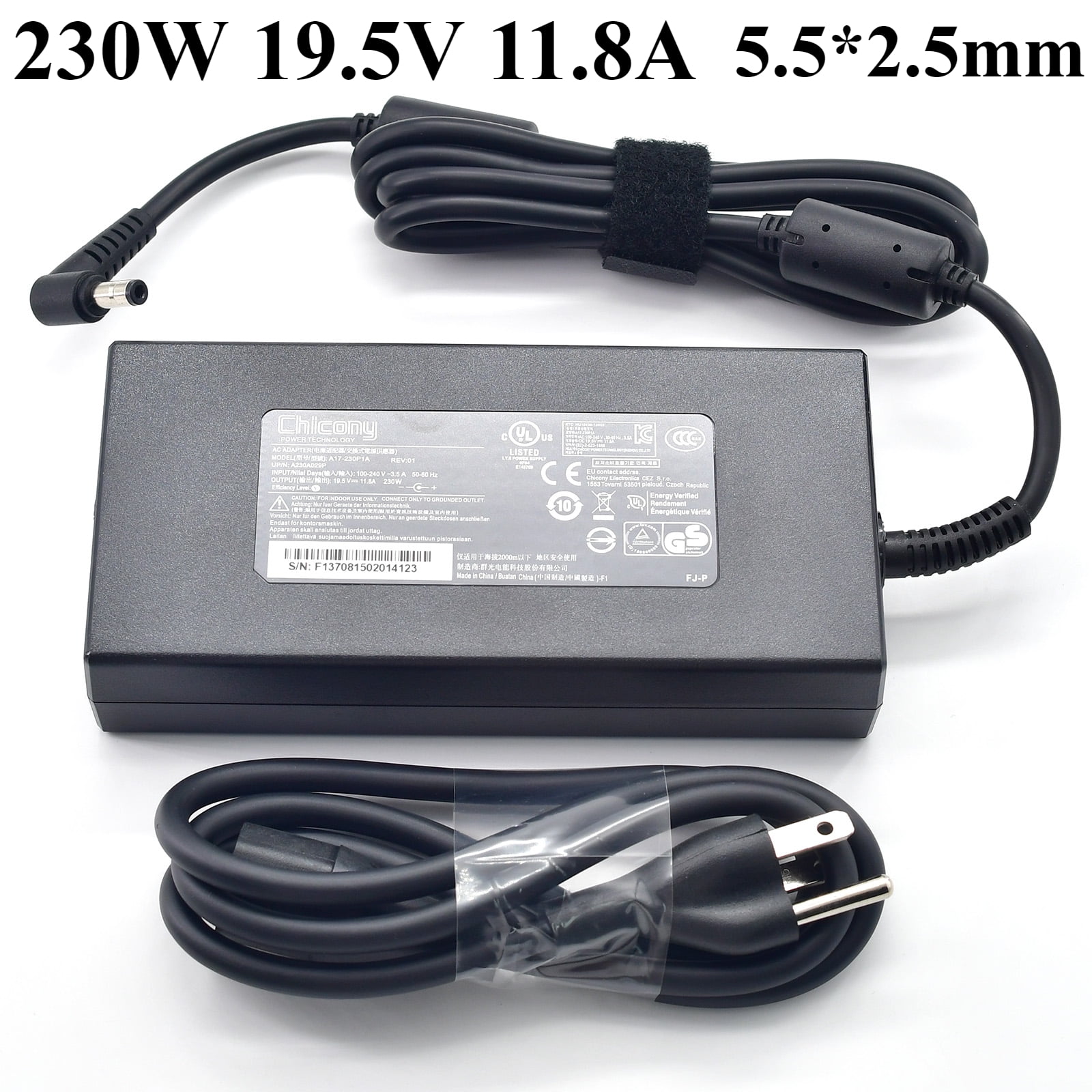 Chicony 230W 19.5V 11.8A Charger for EVOO EG-LP8 Gaming Laptop 15.6" 5. ...